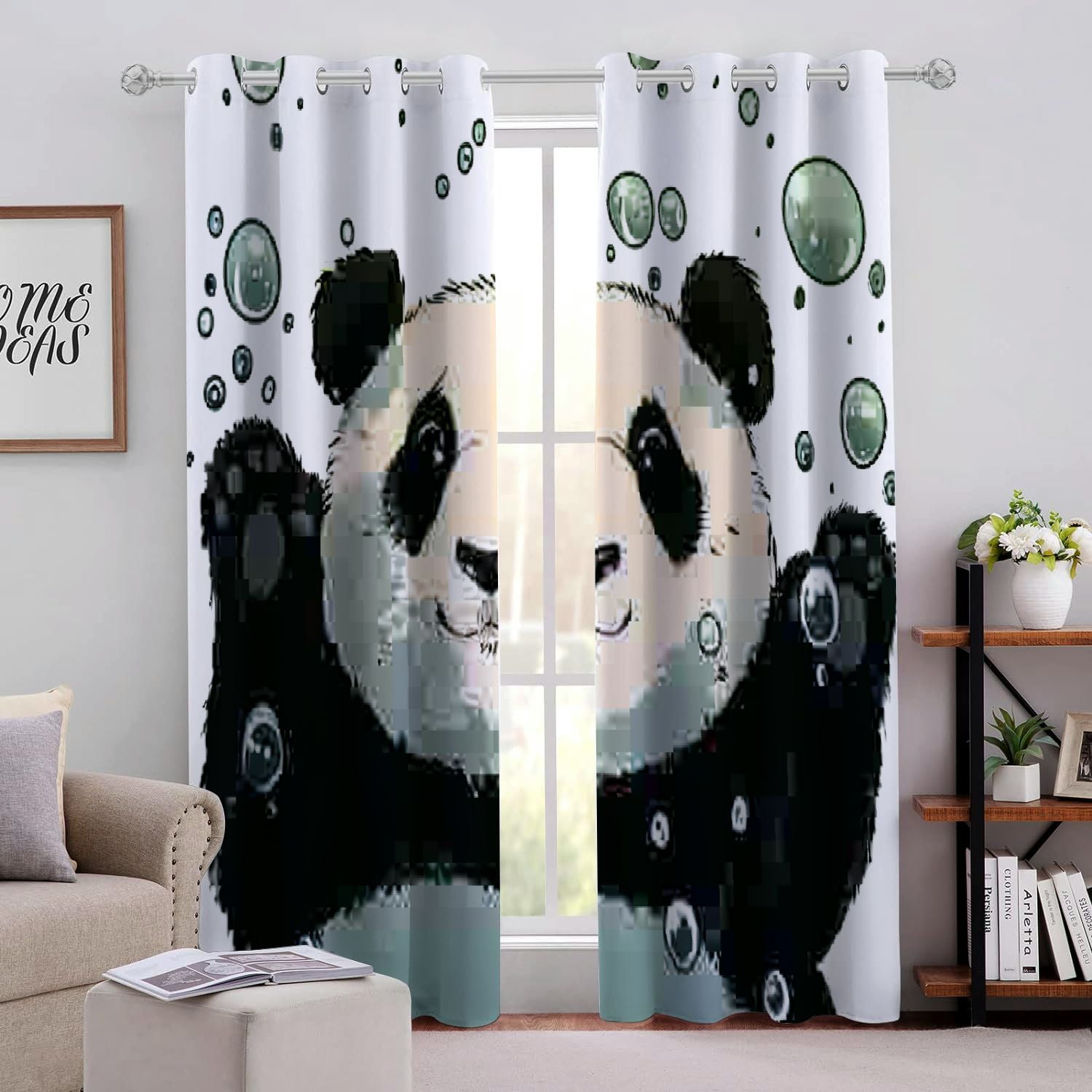 TIAOTIAOHOU Panda Bear Bubbles Cute Perforated Blackout Curtains 2-Pack ...