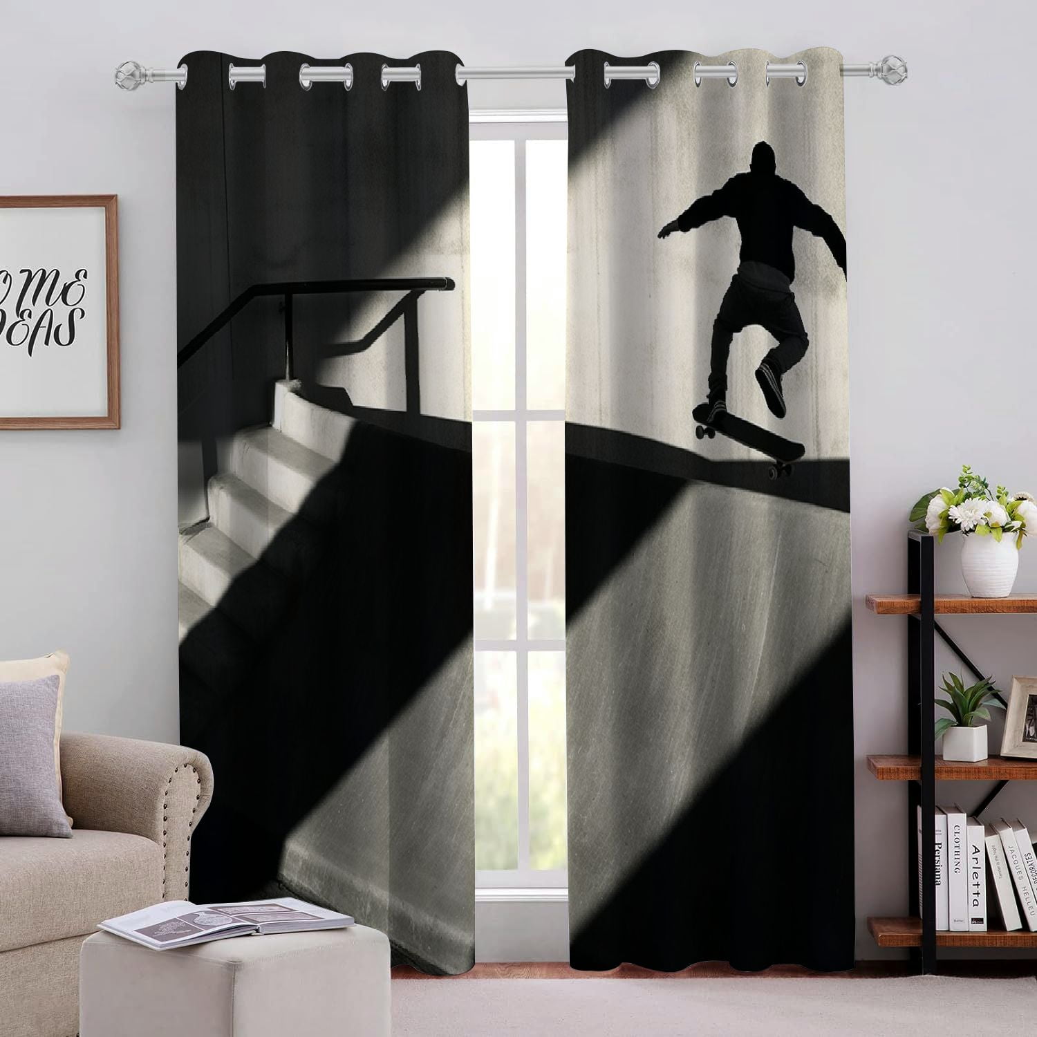 TIAOTIAOHOU Skateboard Ramp Shadow Perforated Blackout Curtains 2-Pack ...