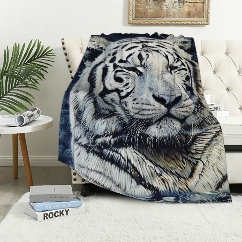 TIAOTIAOHOU White Tiger Size Blanket - Medium Weight Super Soft Faux ...