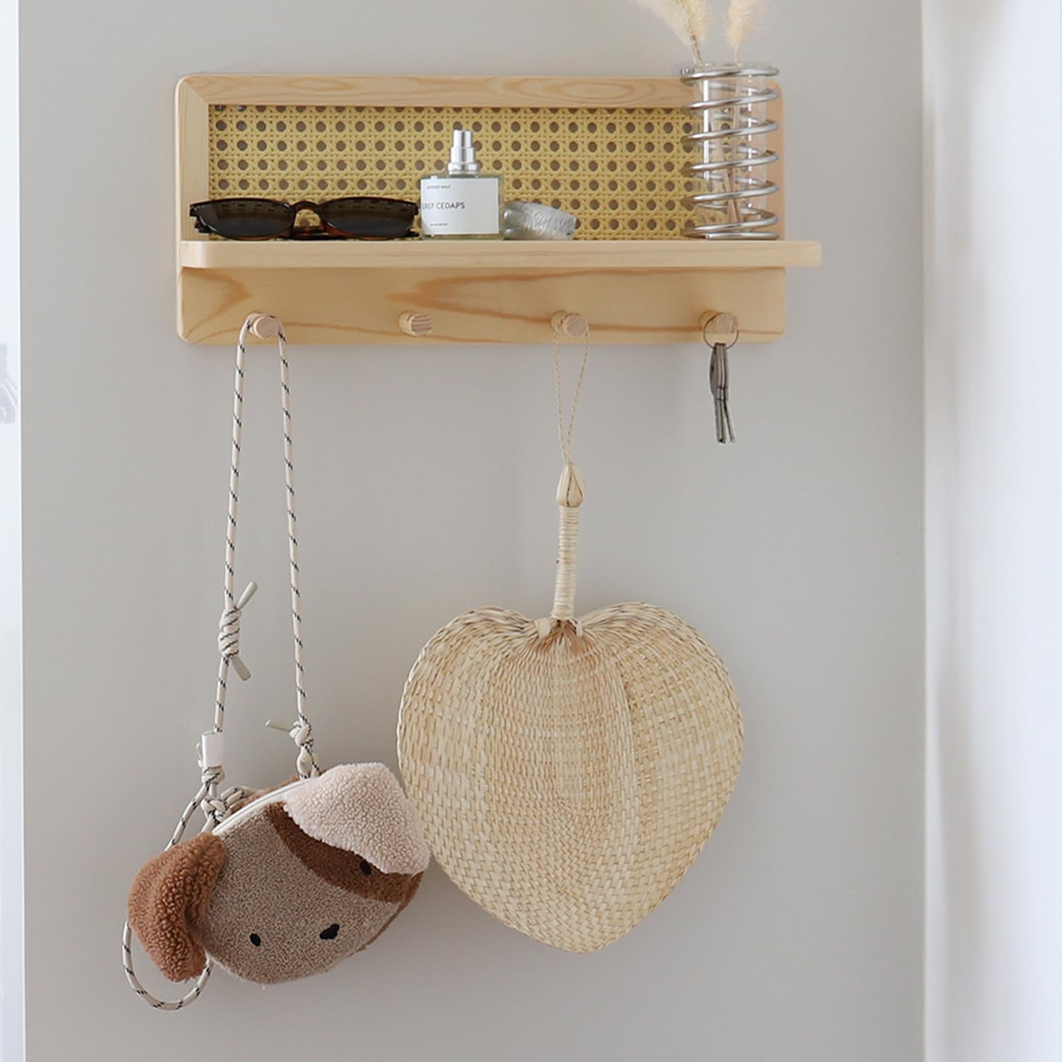 TIAYIA Wall Mounted Coat Rack with Shelf,Wooden Coat Hanger with 4 Hooks,Wall Organizer for ...