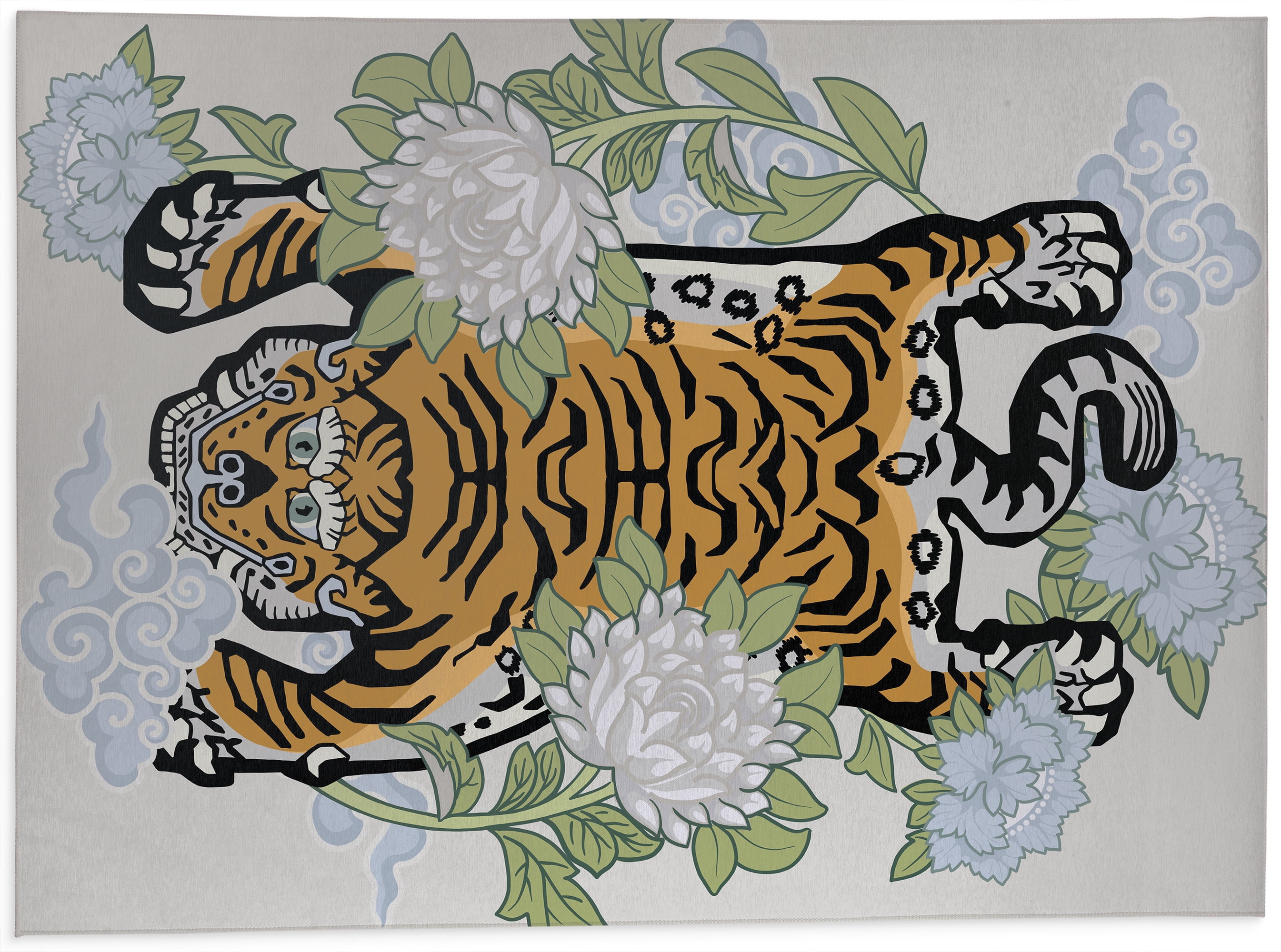 TIBETAN TIGER FLORAL GREY Kitchen Mat By Kavka Designs - Walmart.com