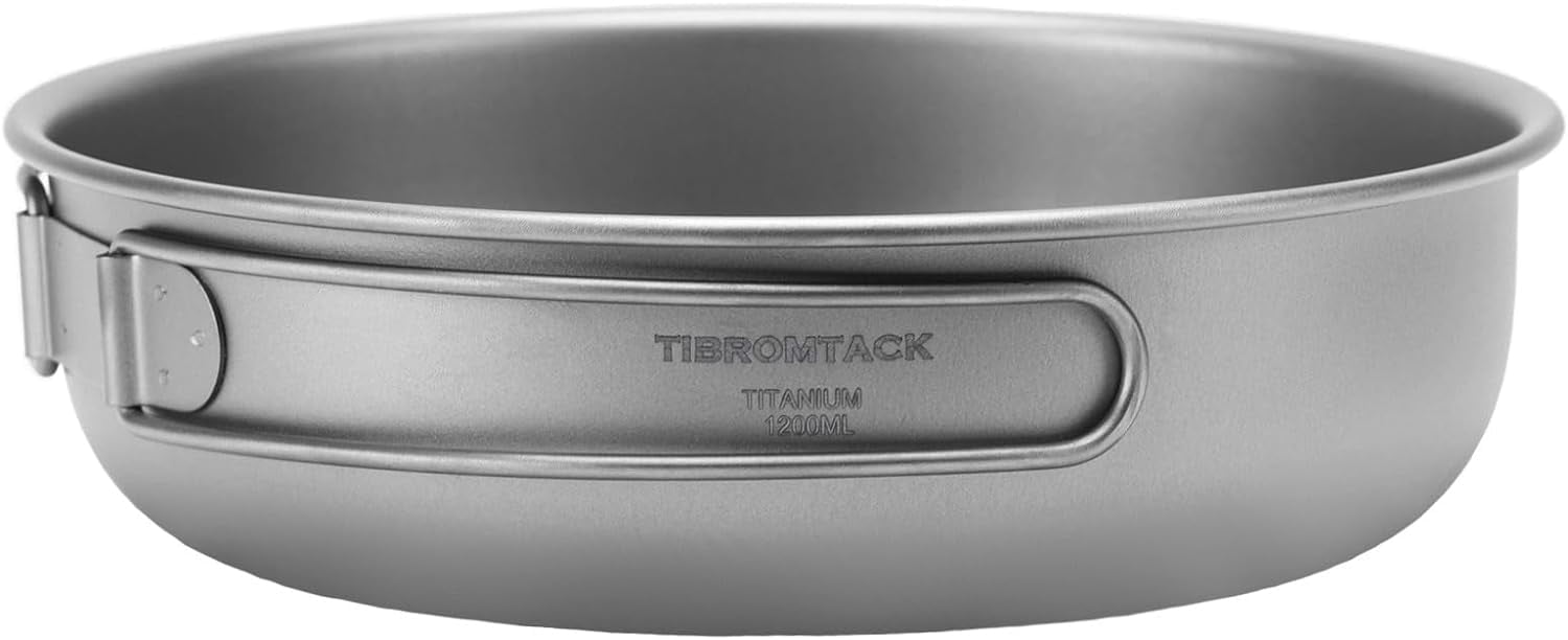TIBROMTACK Titanium Camping Pan with Foldable Handles 1200ml Titanium ...