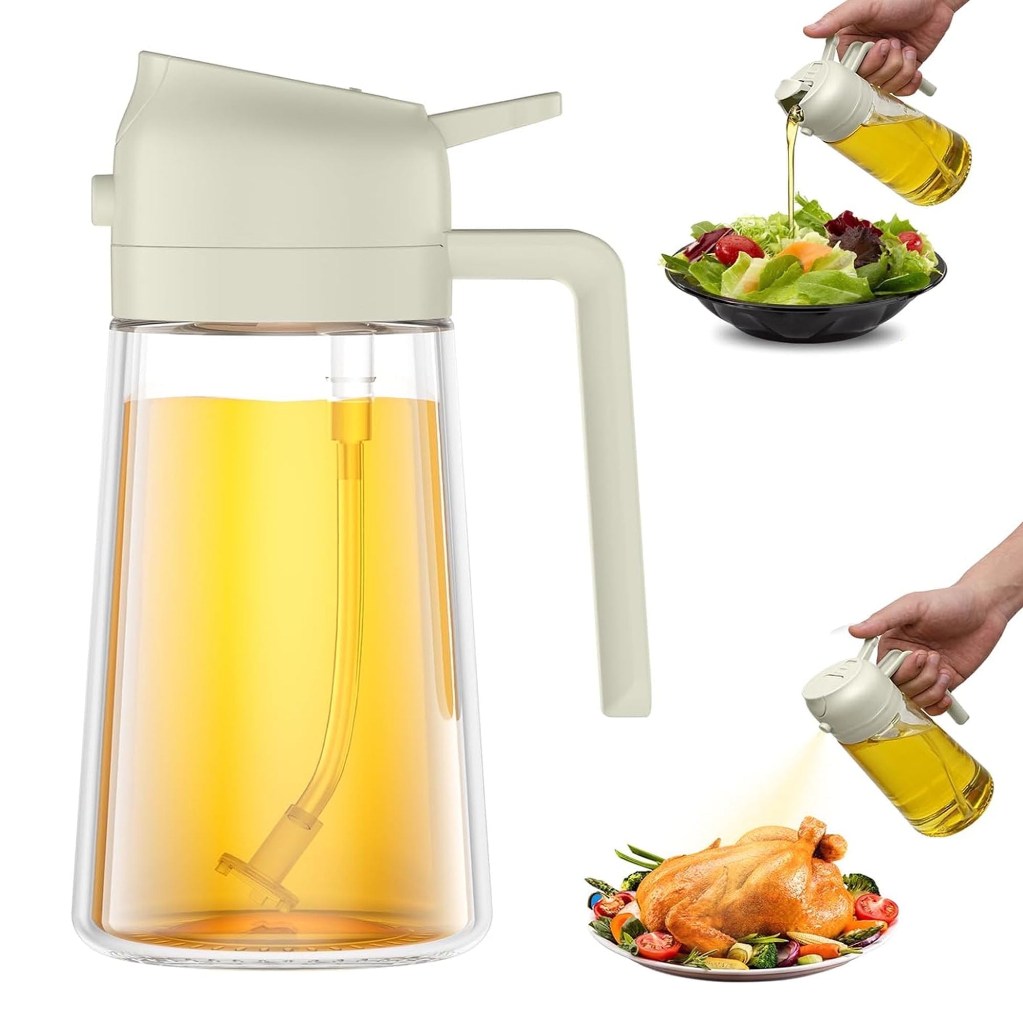 2 in 1 Oil Dispenser & Sprayer – 470ml Olive Oil Dispenser Bottle with ...