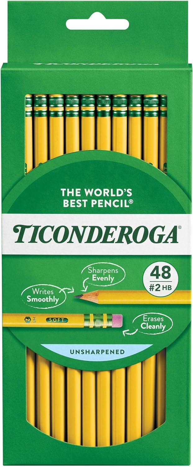 TICONDEROGA Wood-Cased Pencils, Unsharpened, 2 HB Soft, Yellow, 48 ...