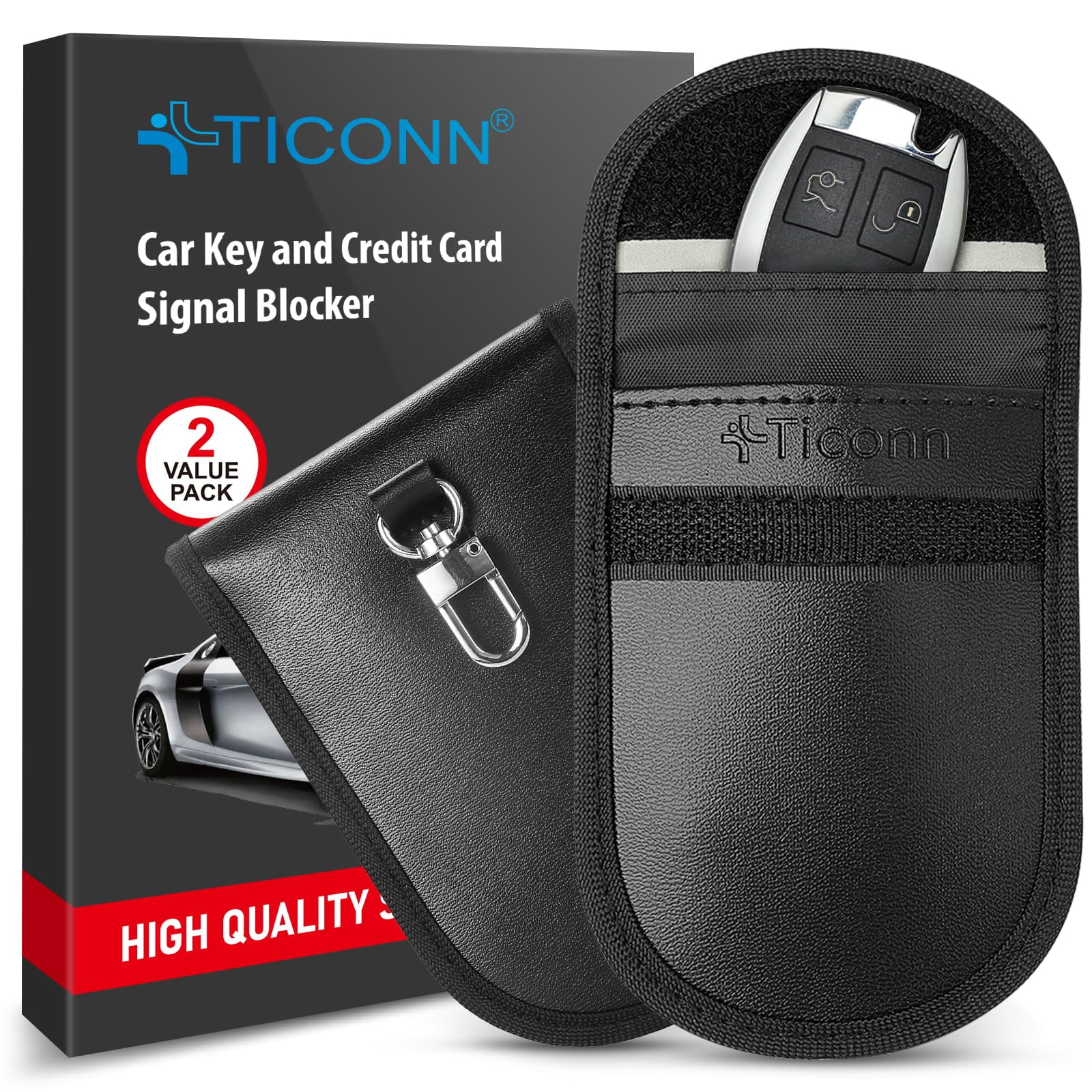 TICONN 2PK Faraday Bag RRF12 for Key Fob, 3.5''X5.0'' Faraday Cage Protector, Car RFID Signal ...