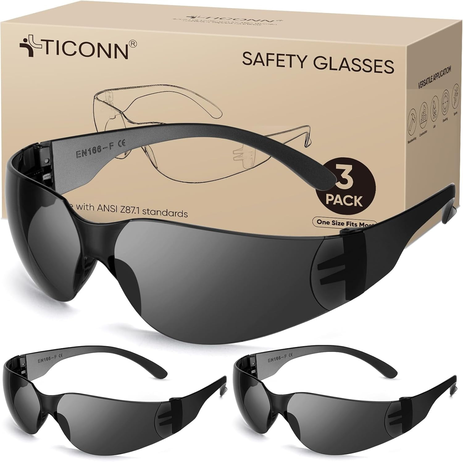 TICONN Clear Safety Glasses for Men, Safety Goggles with Scratch Impact ...
