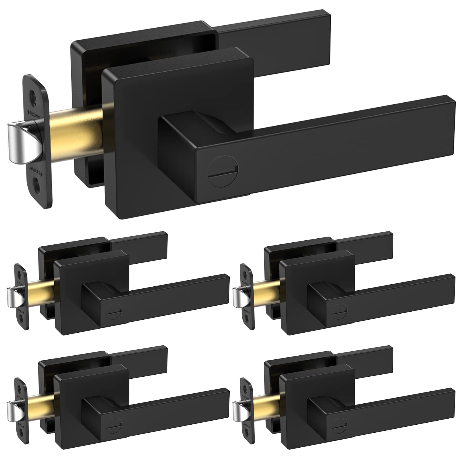 TICONN Matte Black Door Handle Heavy Duty, Reversible Square Door Lever ...