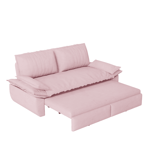 TICOZE 73.2 Inch Pink Velvet 3-in-1 Convertible Sleeper Sofa Bed, Queen ...