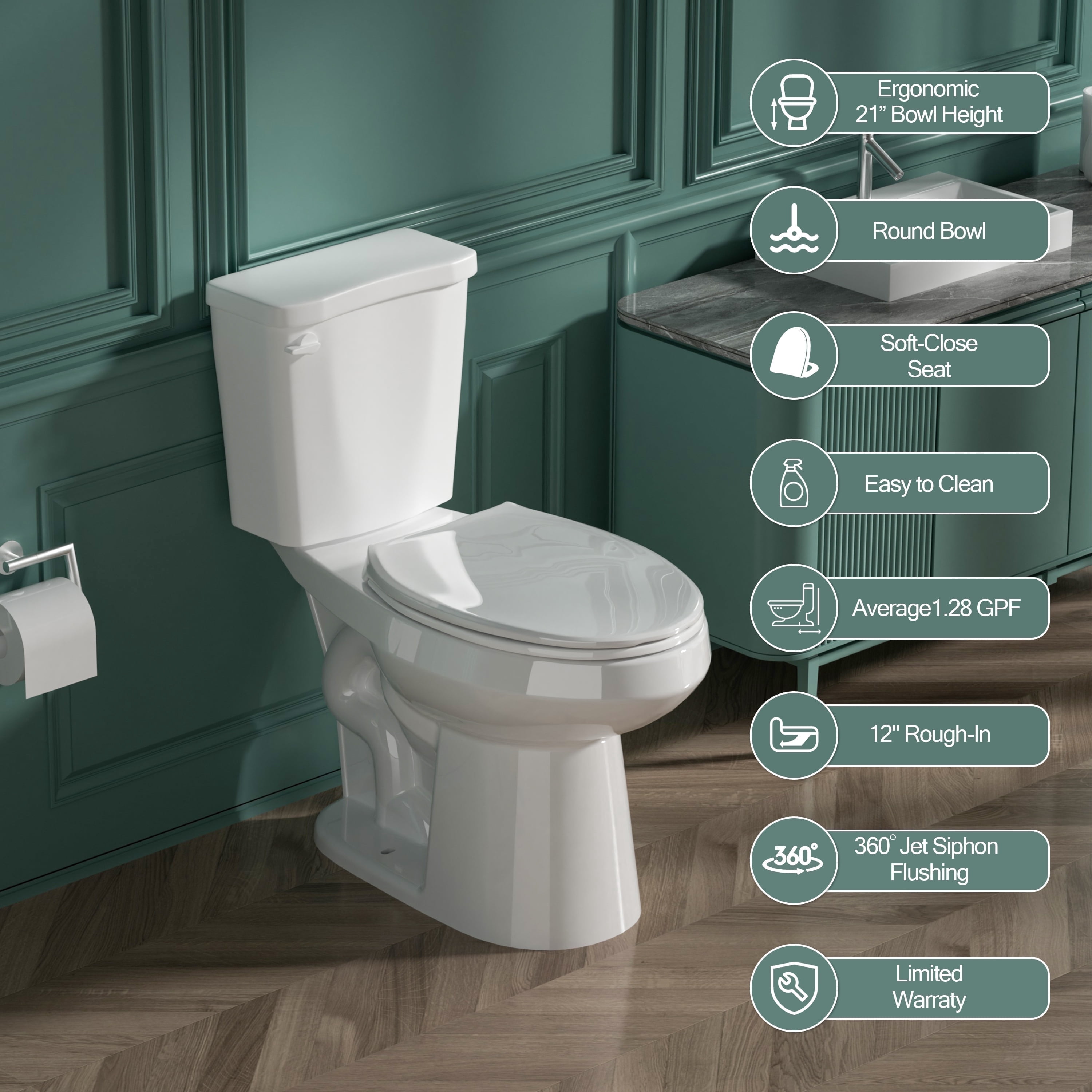 TICOZE Elongated Tall Toilet 17 Inch, ADA High Toilets for Bathroom ...
