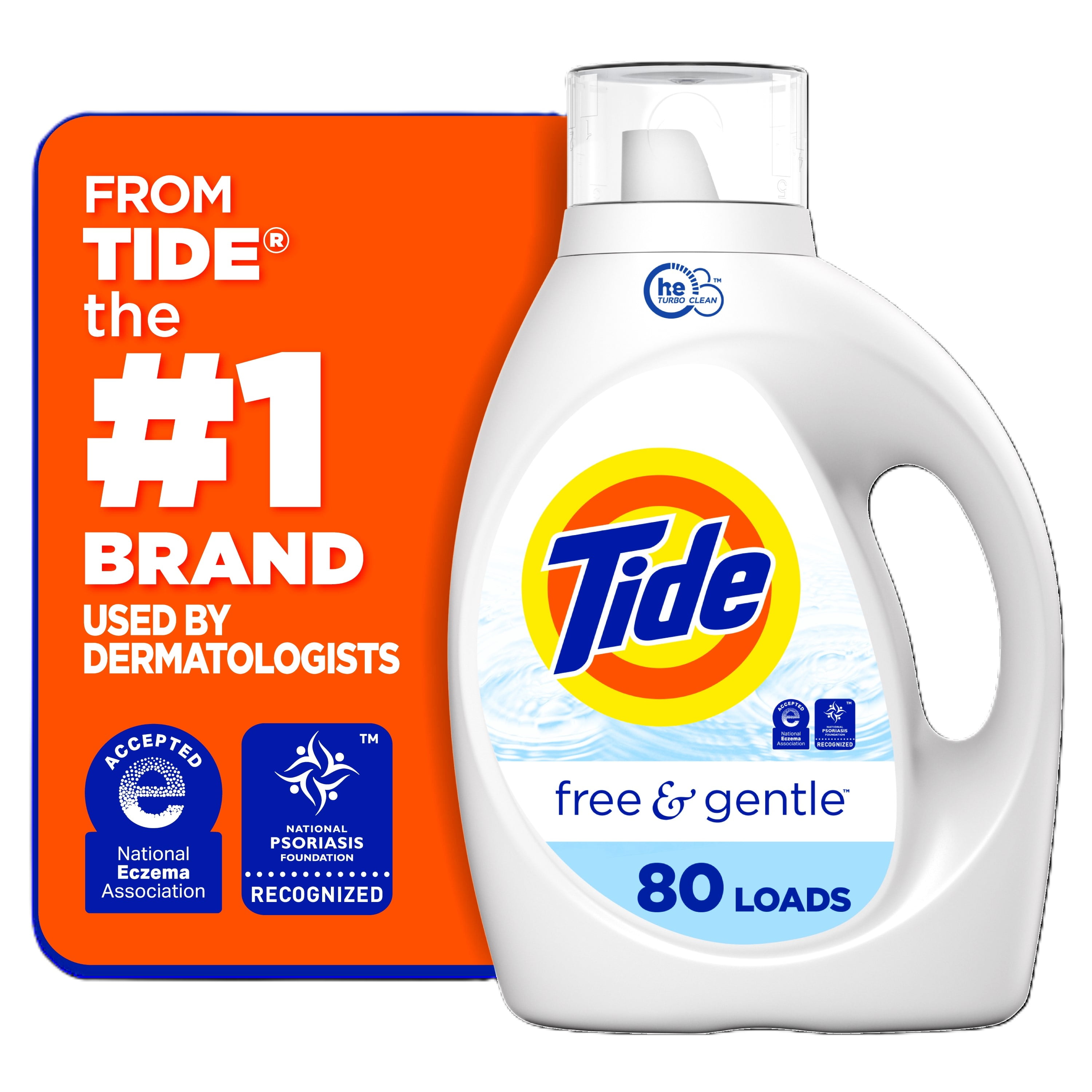 Tide Free & Gentle Liquid Laundry Detergent, 80 Loads, 105 fl oz ...