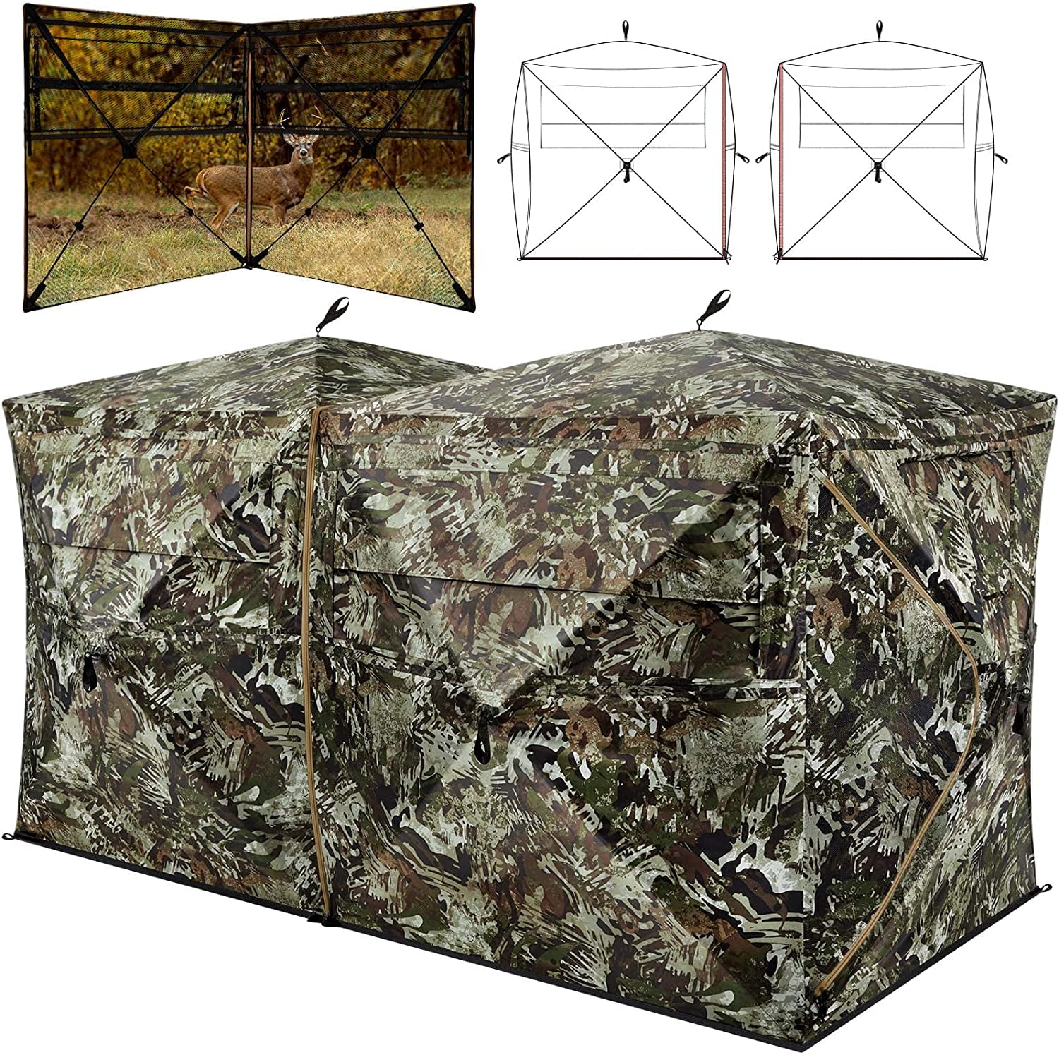 TIDEWE Hunting Blind, Double Ground Blinds 270° See Through for 3-in-1 ...