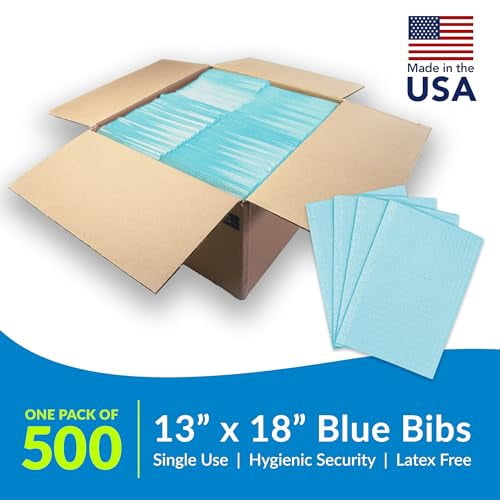 TIDI 917463 Choice Dental Bib, Blue, 3 Layers, 13” W x 18” L (Pack of ...