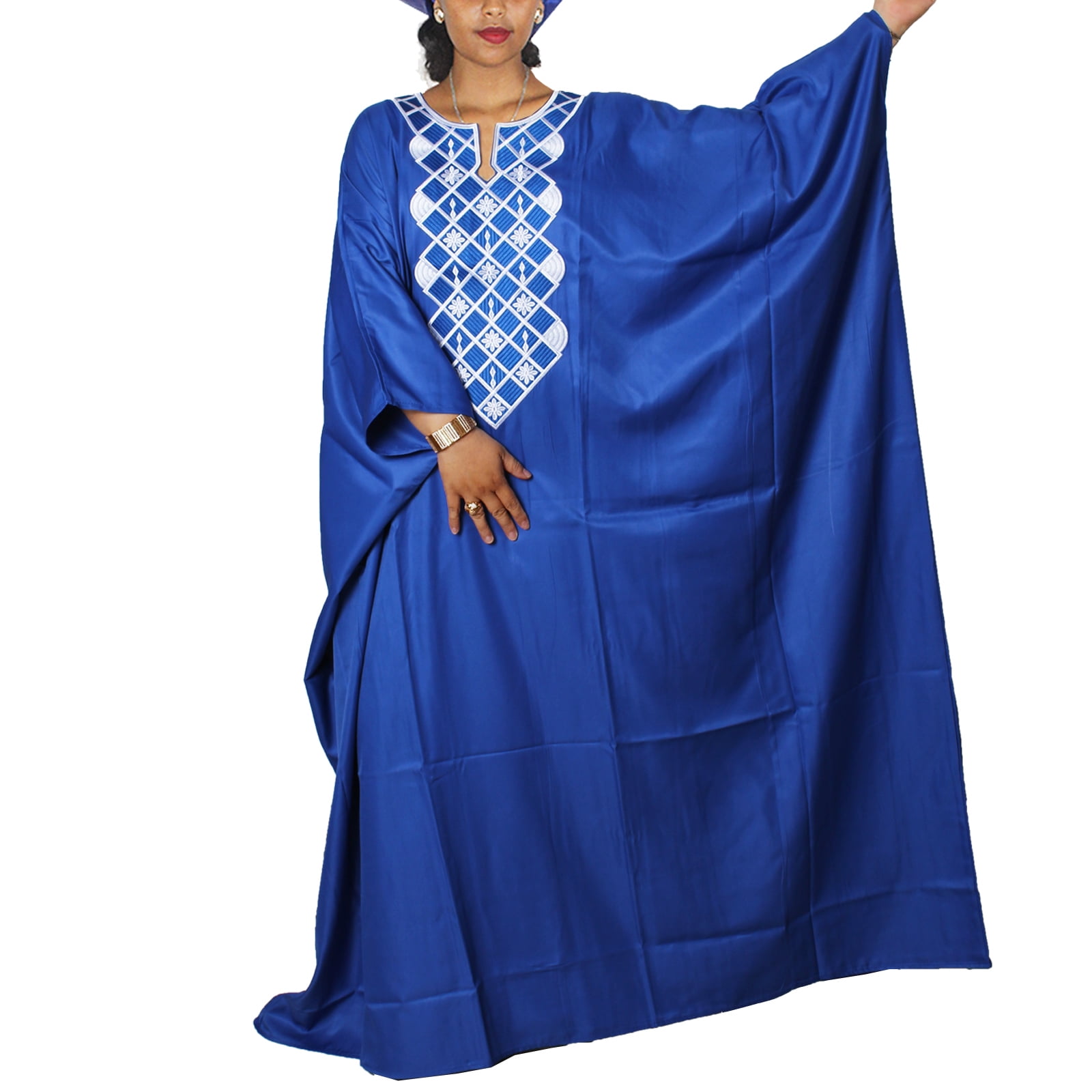 TIDOIRSA African Dress for Women Embroidery Batwing Sleeve Draped Maxi ...