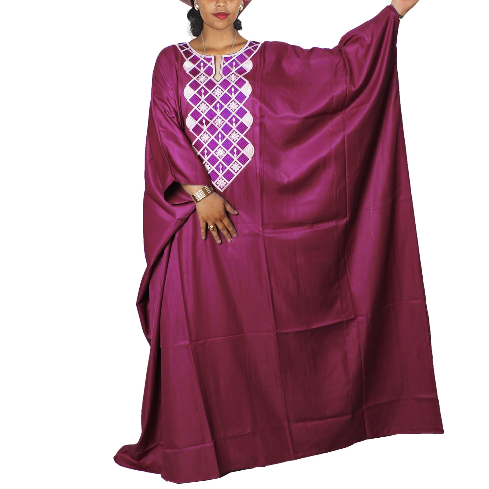 TIDOIRSA African Dress for Women Embroidery Batwing Sleeve Draped Maxi ...