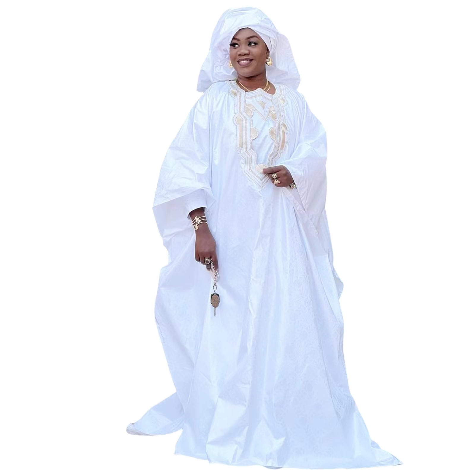 TIDOIRSA African Dress for Women Embroidery White Batwing Long Prom ...