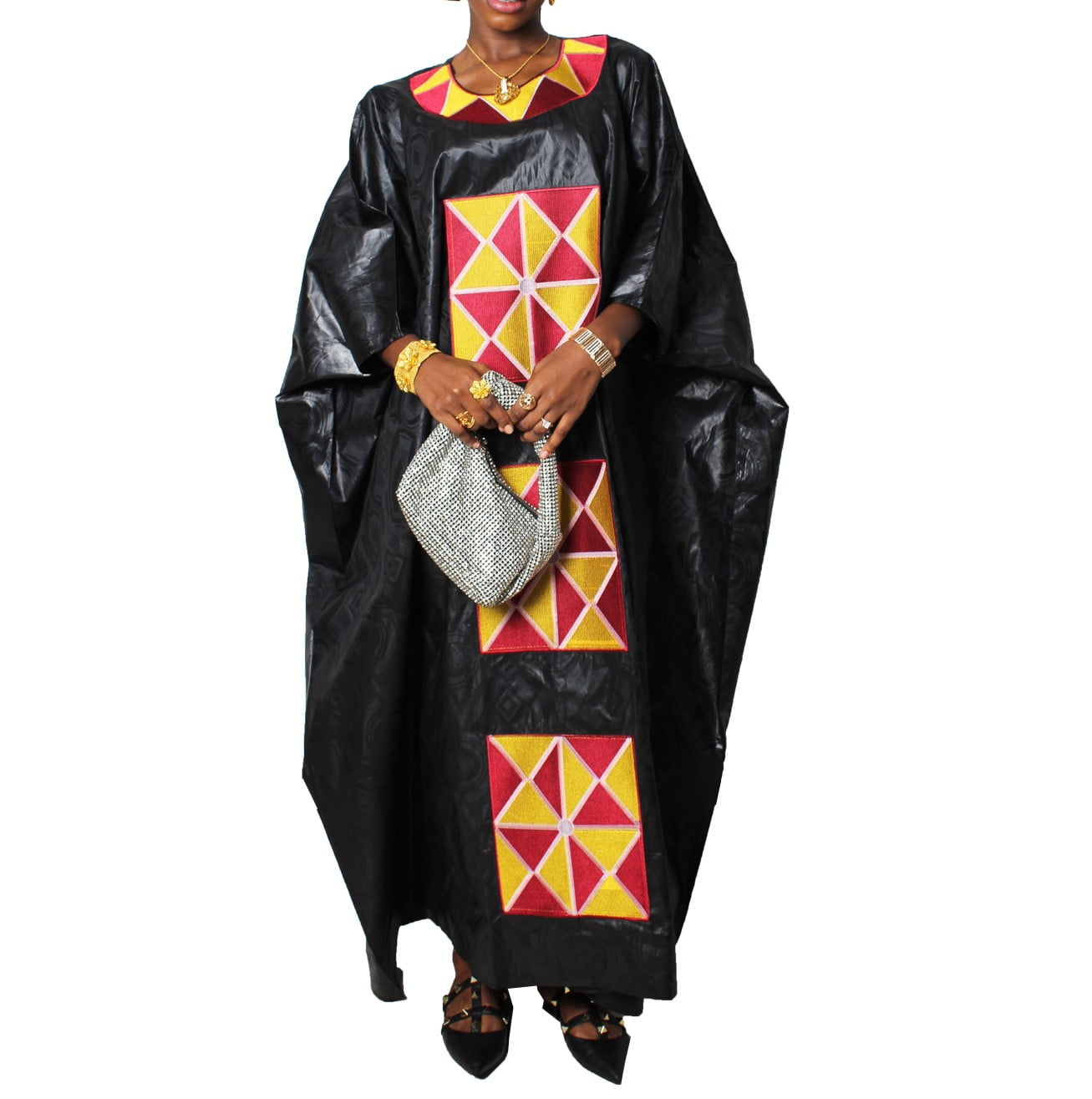 TIDOIRSA African Dresses for Women Embroidery 3/4 Batwing Sleeve Black ...