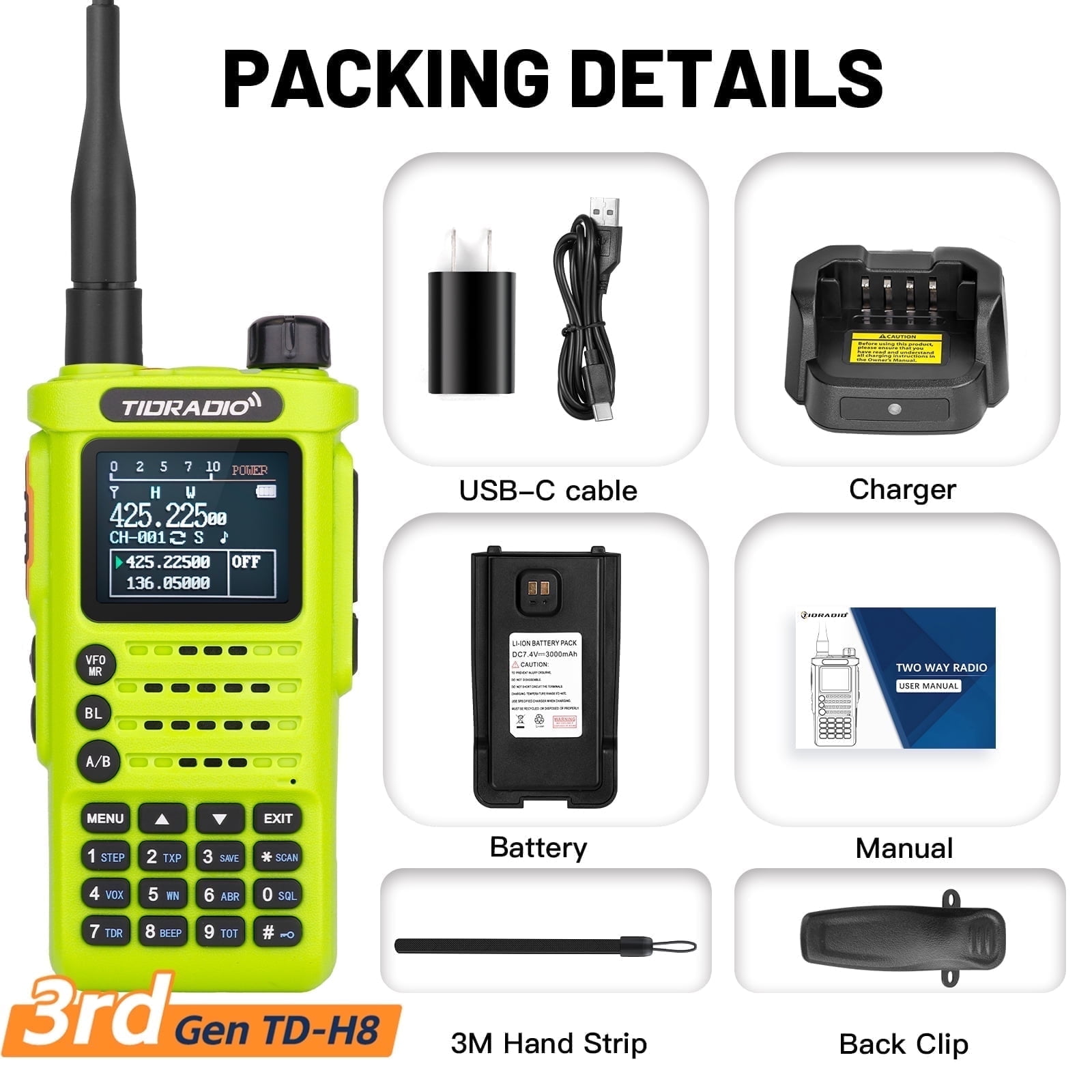 TIDRADIO 10W 3rd Ham Radio Long Range Walkie Talkie Portable Wireless ...
