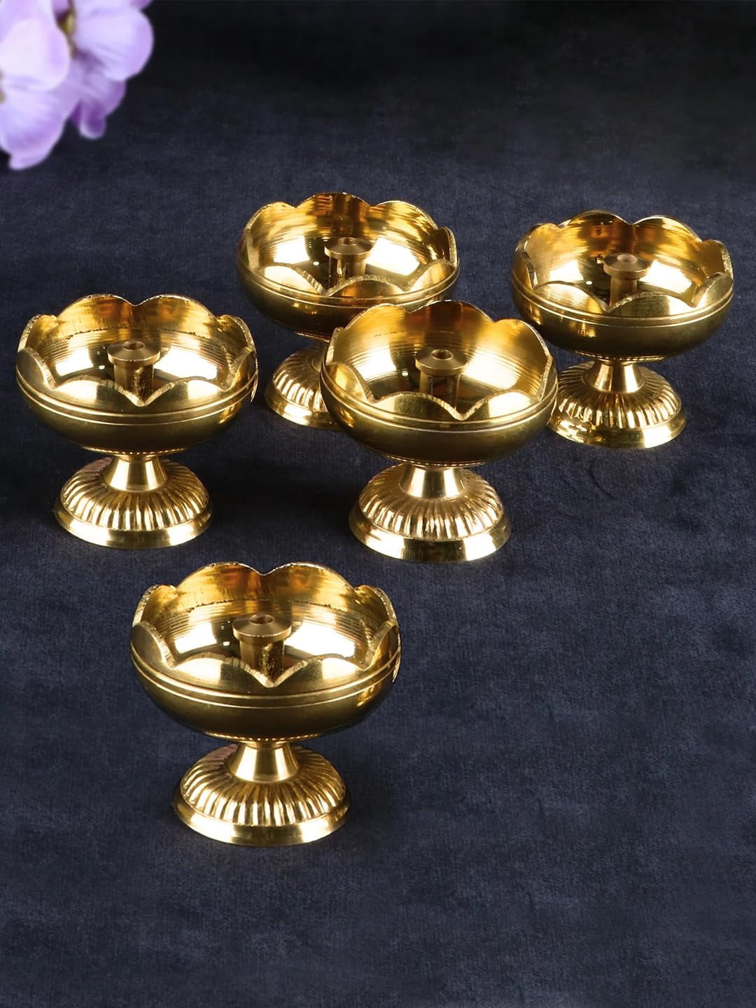 TIED RIBBONS Diyas Set of 5 Brass Akhand Diya Deepak for Puja Oil Lamp ...