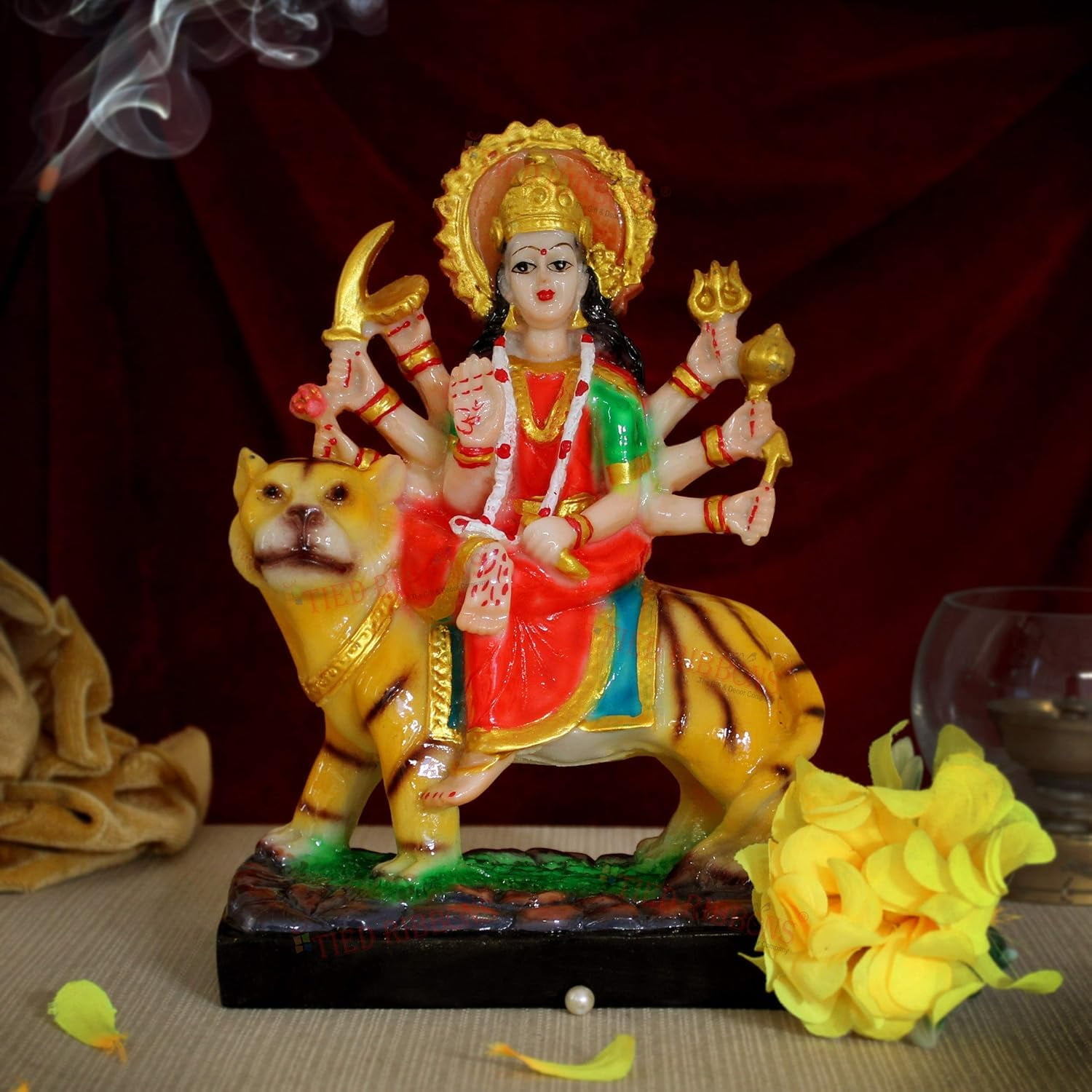 TIED RIBBONS Durga Devi MATA Hindu God Figurine Sculpture Ornament ...