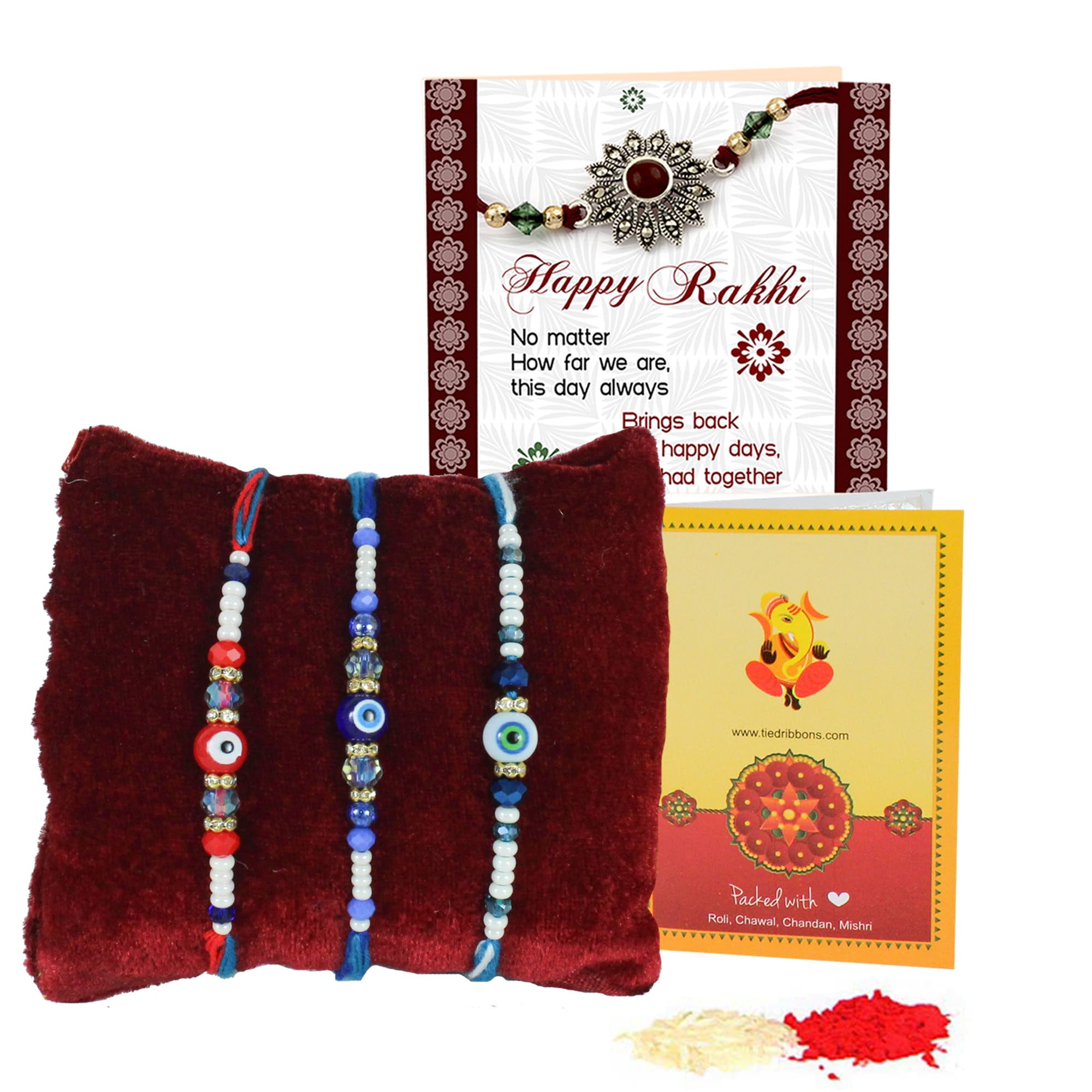 TIED RIBBONS Rakhi for Brother (Set of 3) | Rakhi Set for Brother | Rakhi Card | Roli Tika ...