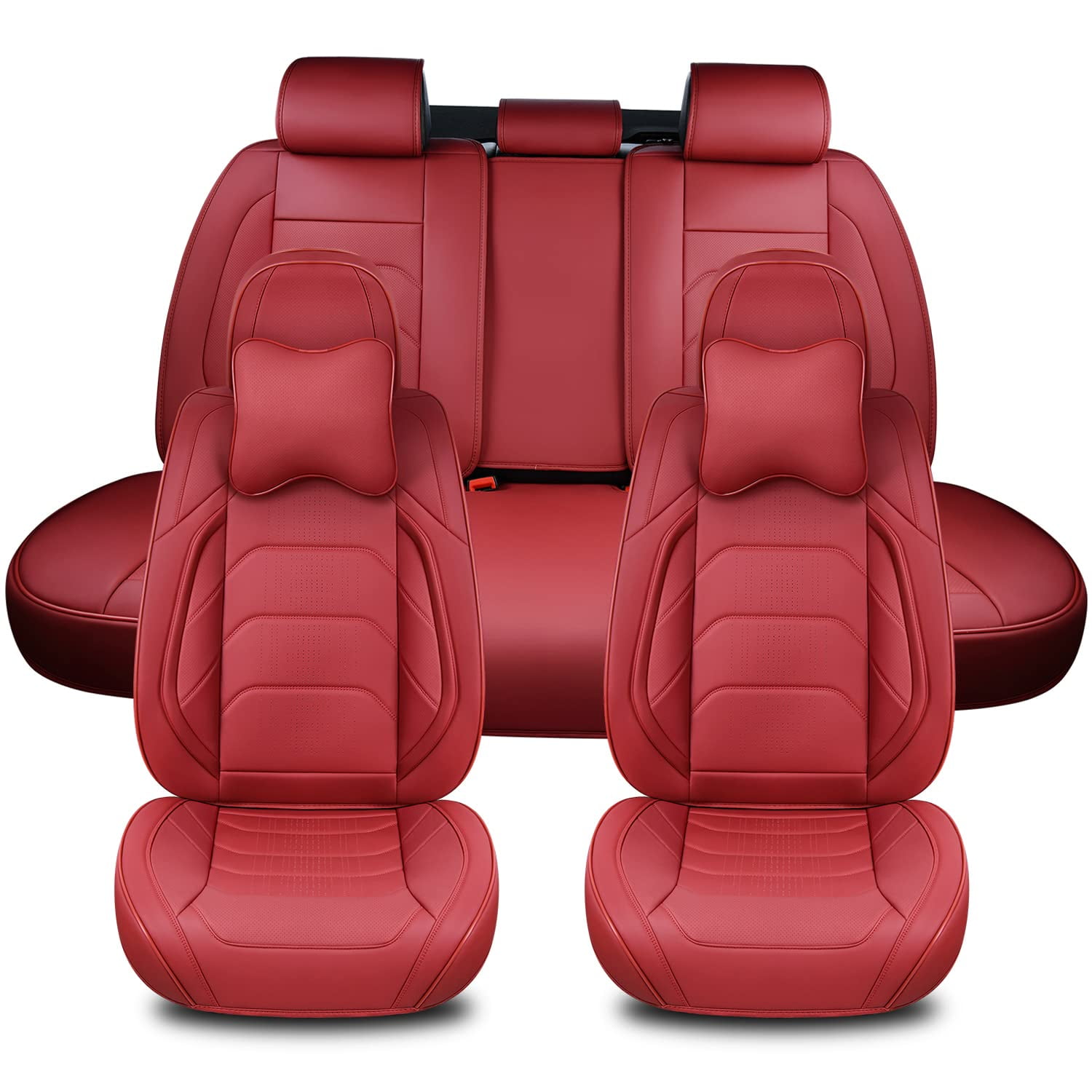 TIEHESYT Martha Red Car Seat Covers Full Set, Leather Automotive Front ...