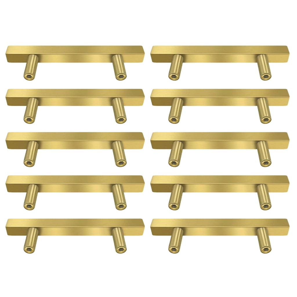 TIERPOP 10pcs Gold Square Rod Drawer Pulls Brushed Brass Handles ...