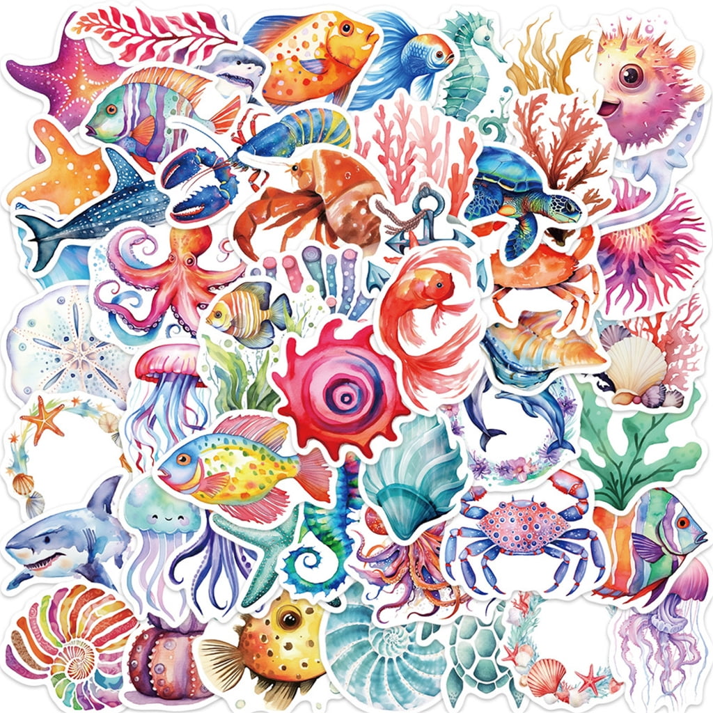 TIERPOP 200x/Set Fish Stickers Sea Stickers Self-Adhesive Ocean ...