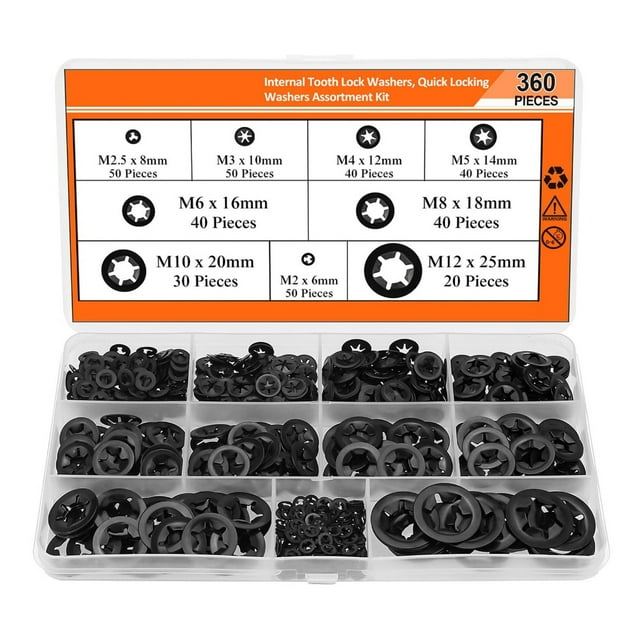 TIERPOP 360Pcs Quick Speed Locking Washers Assortment Kits Internal ...