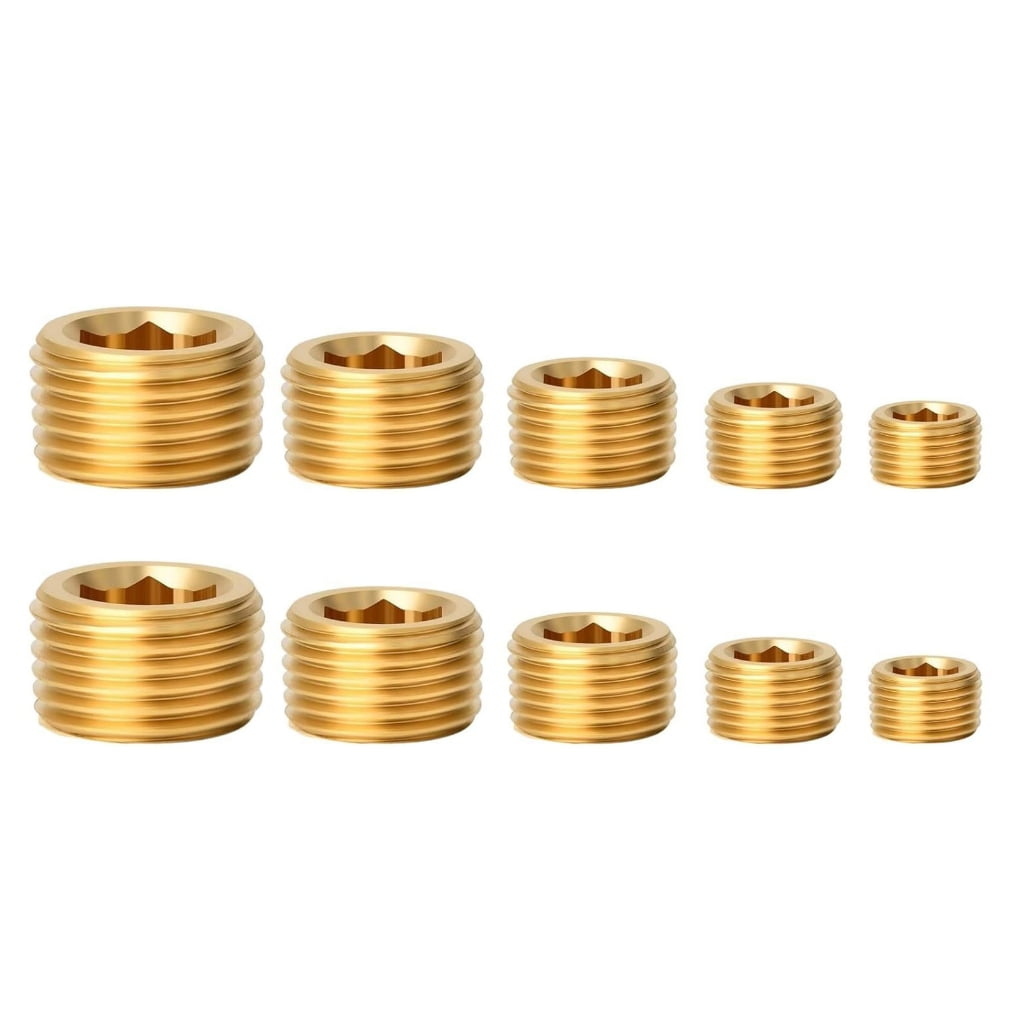 TIERPOP Brass Pipe Plugs Assortment Set 10/25pcs Male Internal Hexgonal ...