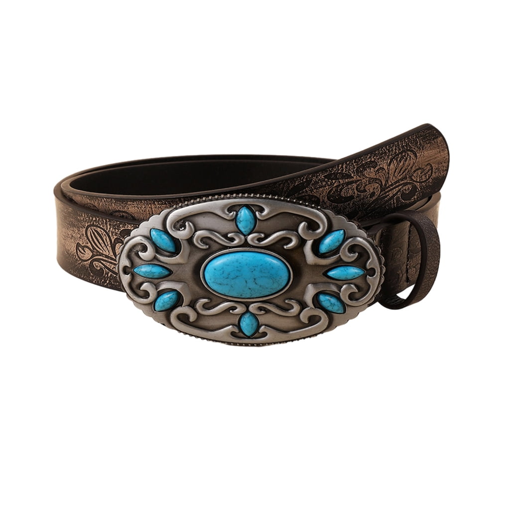 TIERPOP European and American Snap Belt Women Engraved Sapphire Belts ...