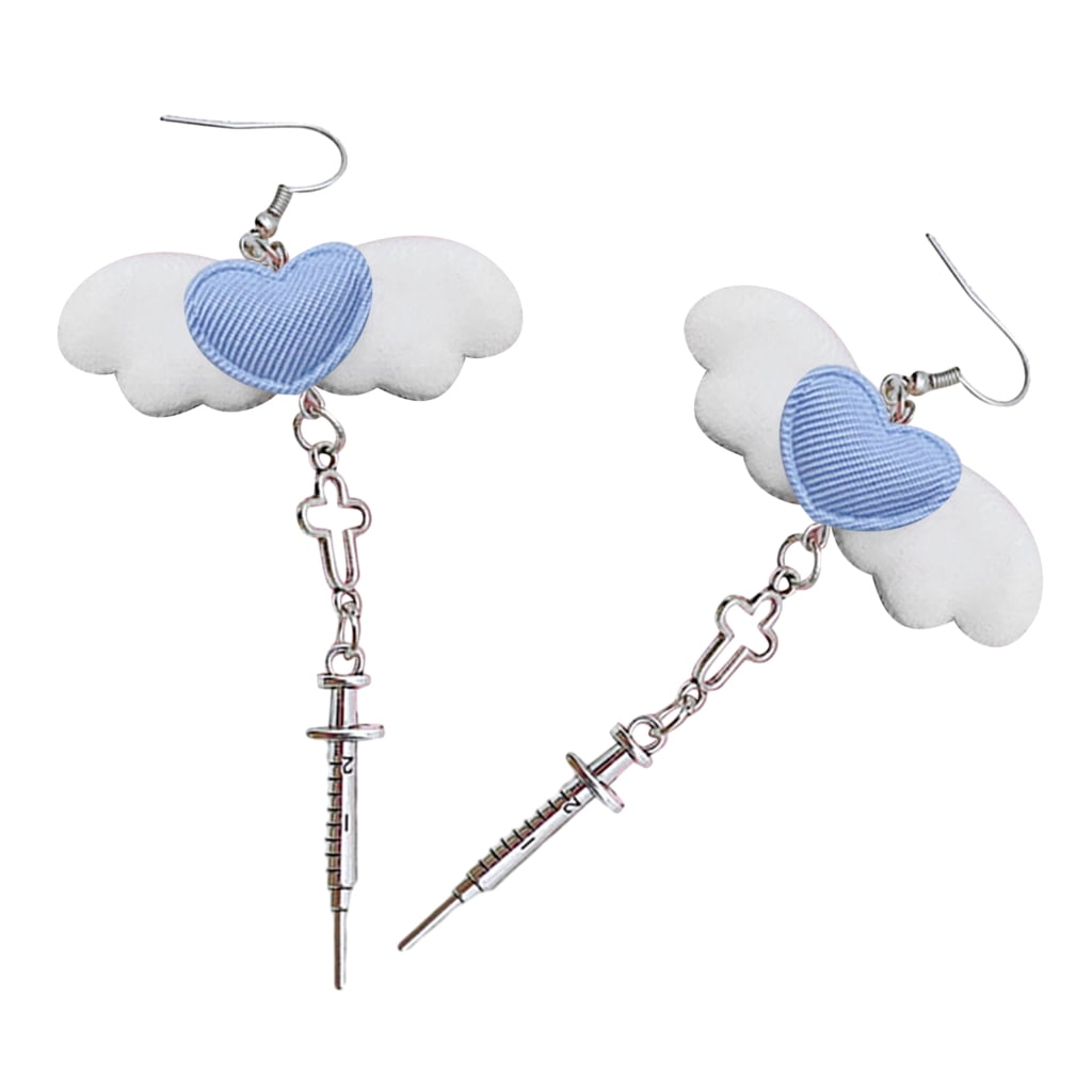 TIERPOP Fashion Angel Wing Syringe Earrings Y2k Ear Hooks/Ear Clips ...