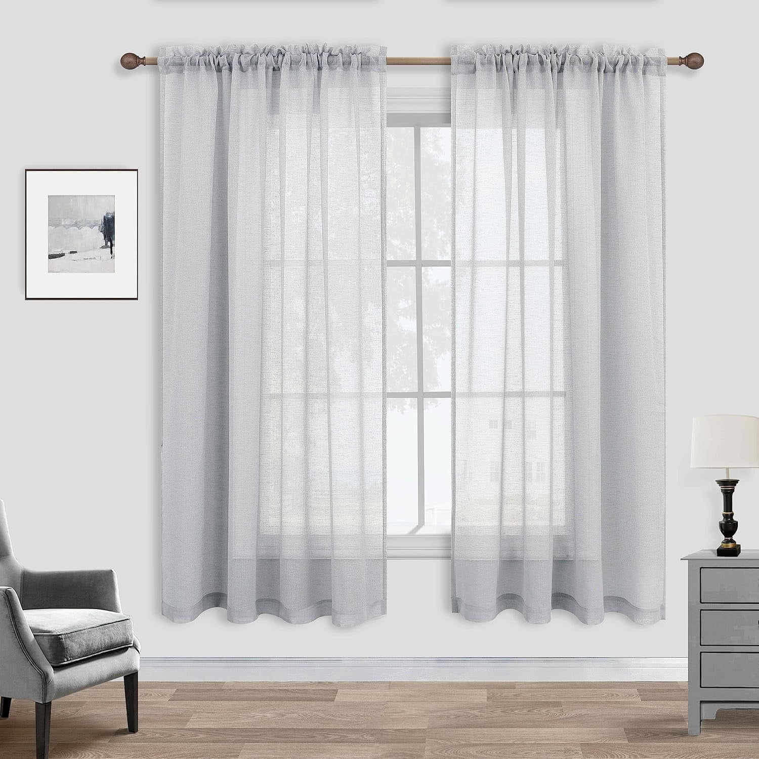 TIFEE 2 Piece Elegant Solid Sheer Window Curtain Panels Treatment ...