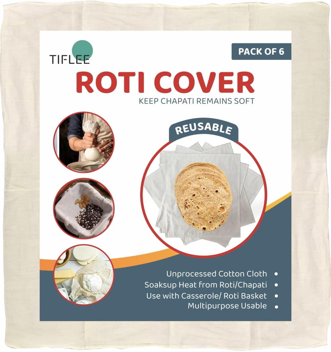 TIFLEE Soft Cotton Roti Clothes Wrap Muslin Cloth for ChapatiRoti Cover ...