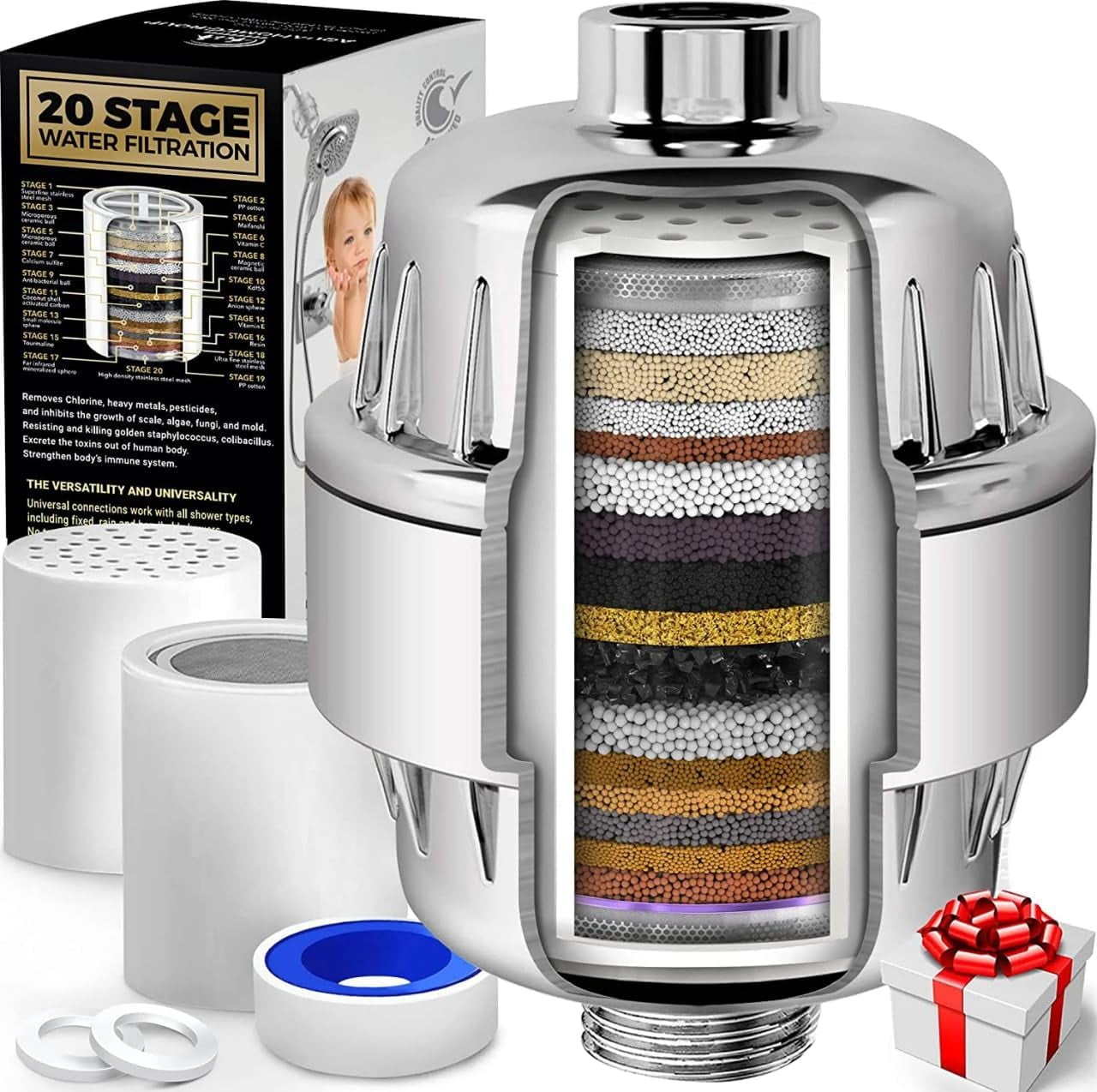 TIFOR 17 Stage Shower Filter with Vitamin C E for Hard Water - High ...