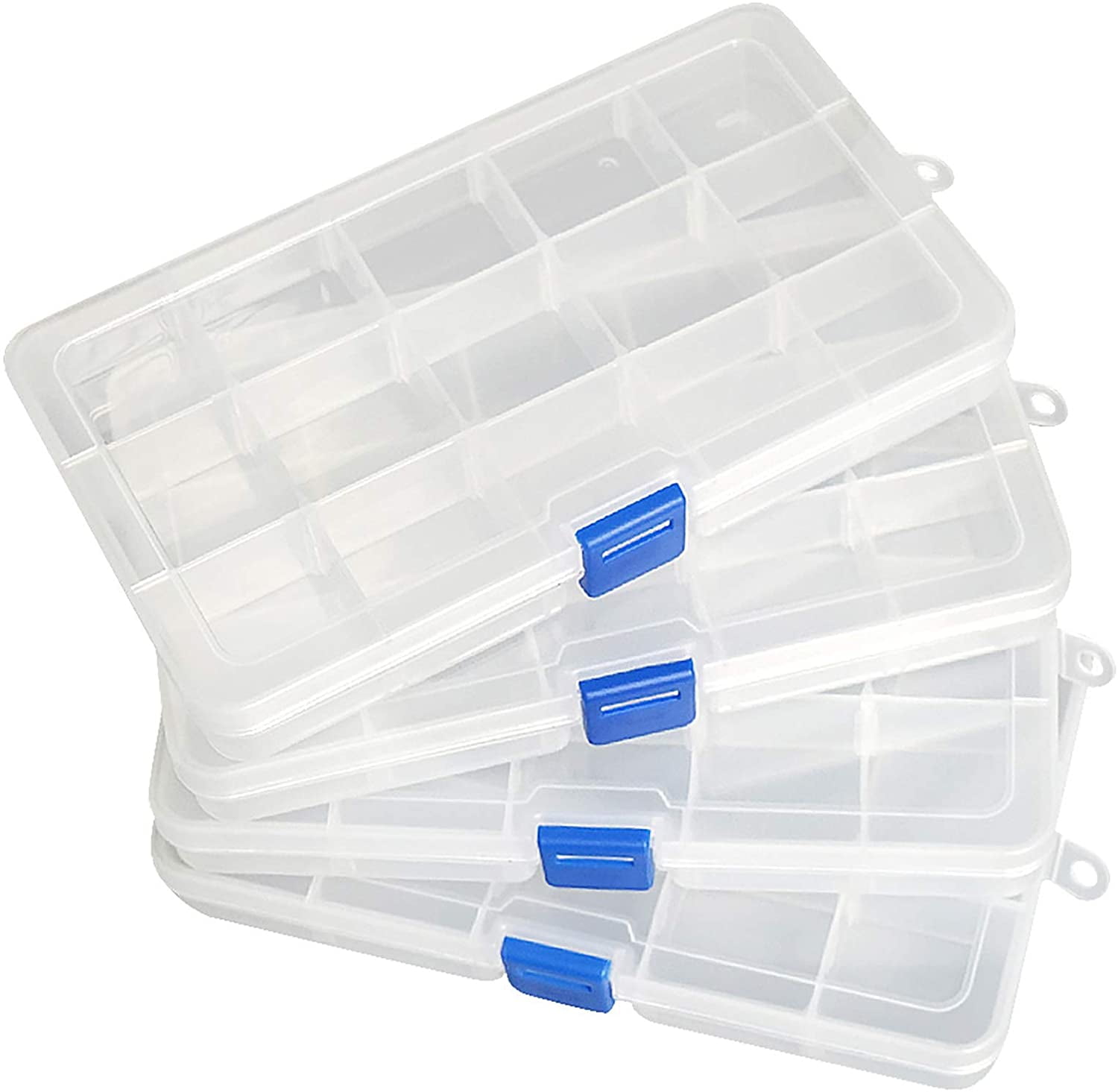 TIFOR 4 Pack Plastic Compartment Box with Adjustable Dividers Craft ...