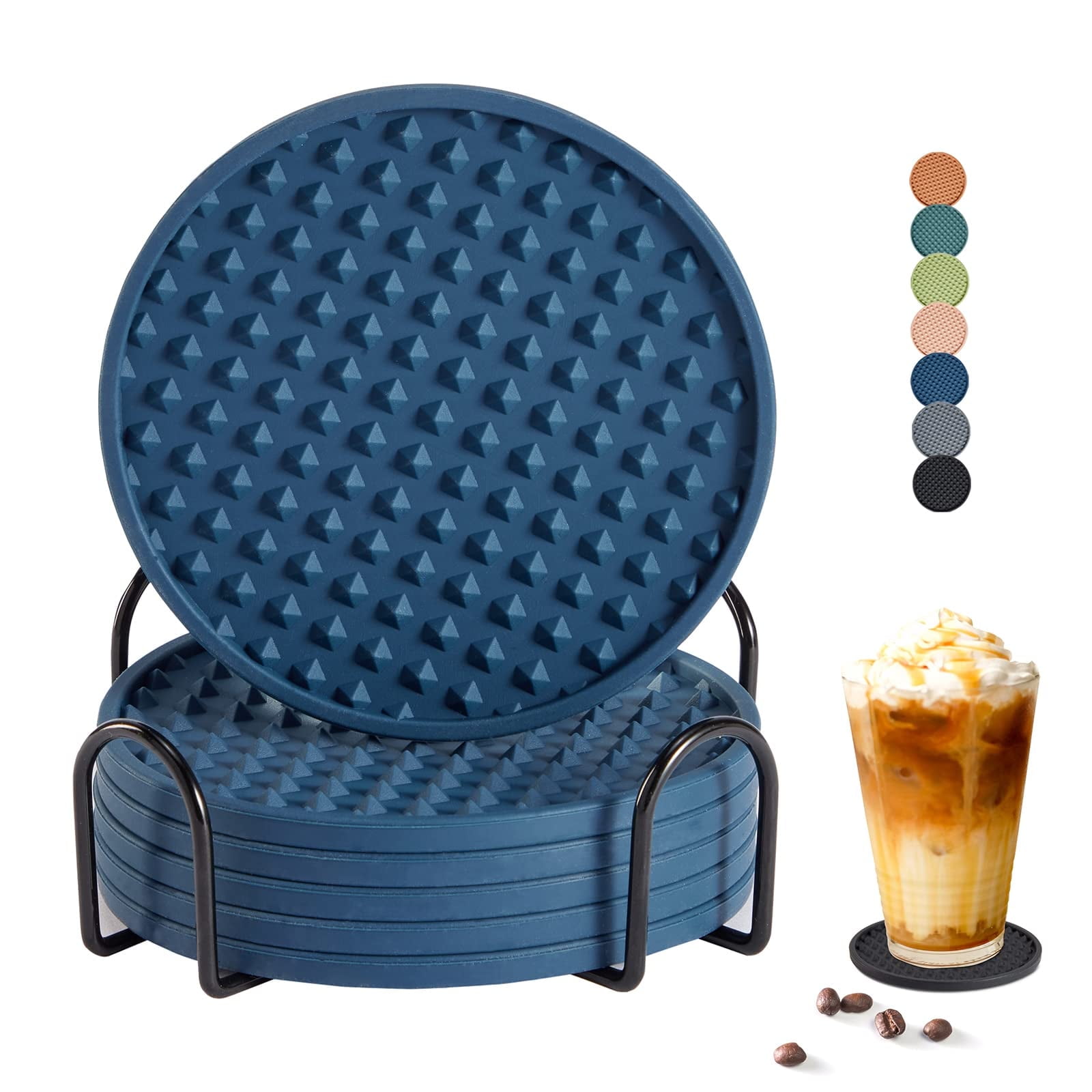 TIFOR Drink Coasters Set of 6 with Holder, Silicone Coasters Tabletop ...
