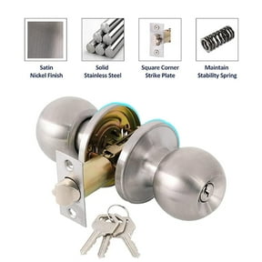 ZOUYUE Door Knob, Keyed Entry with Lock and 3 Keys, Satin Nickel ...