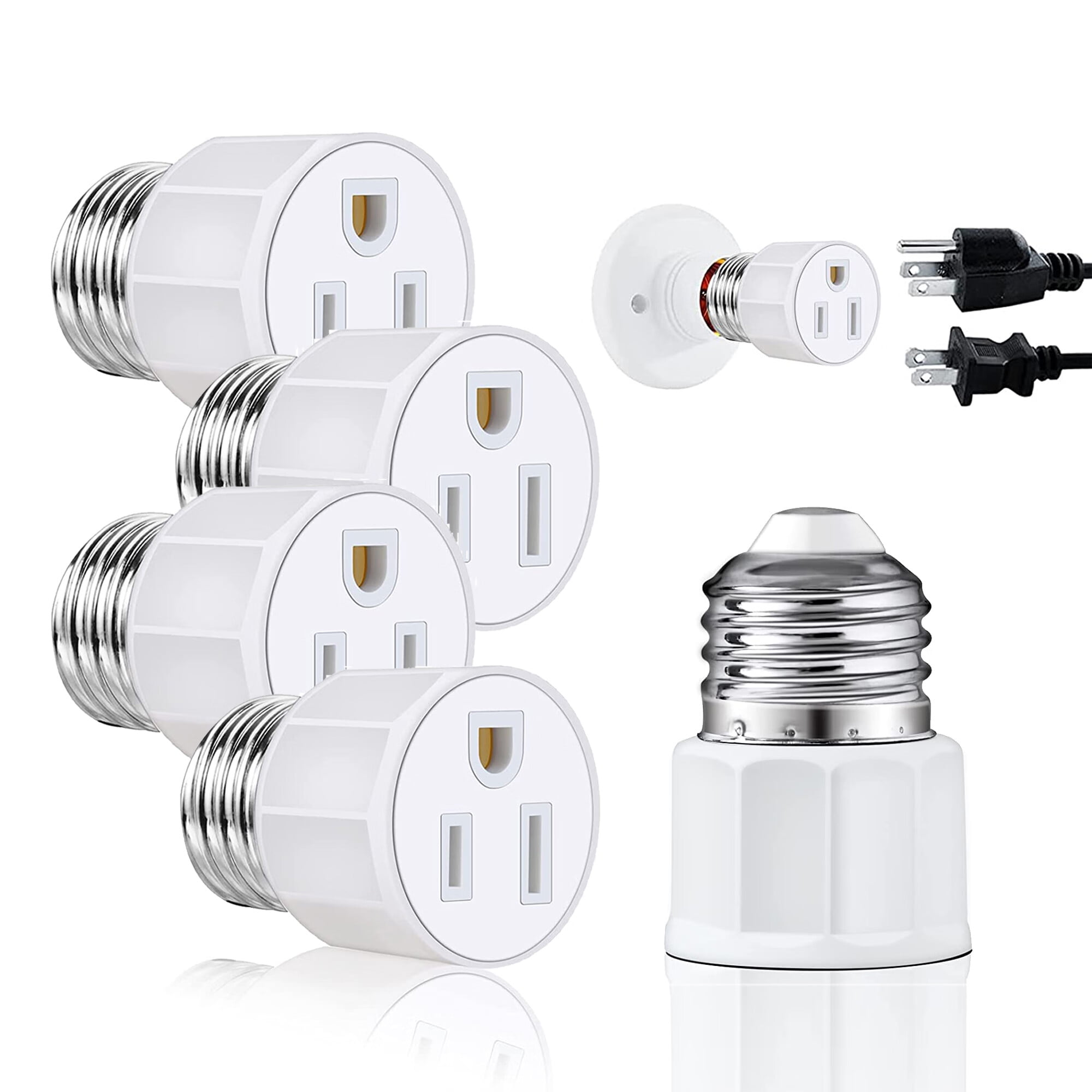 4 Pack Walmart Light Socket to Plug Adapter - E26/E27 3 Prong Outlet ...