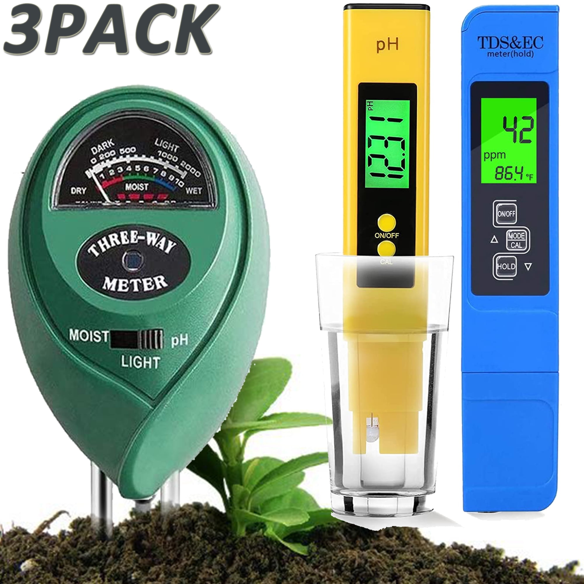 TIFOR PH Meter,TDS PPM Meter,Soil PH Tester, PH/EC Digital Kit,3 Pack ...