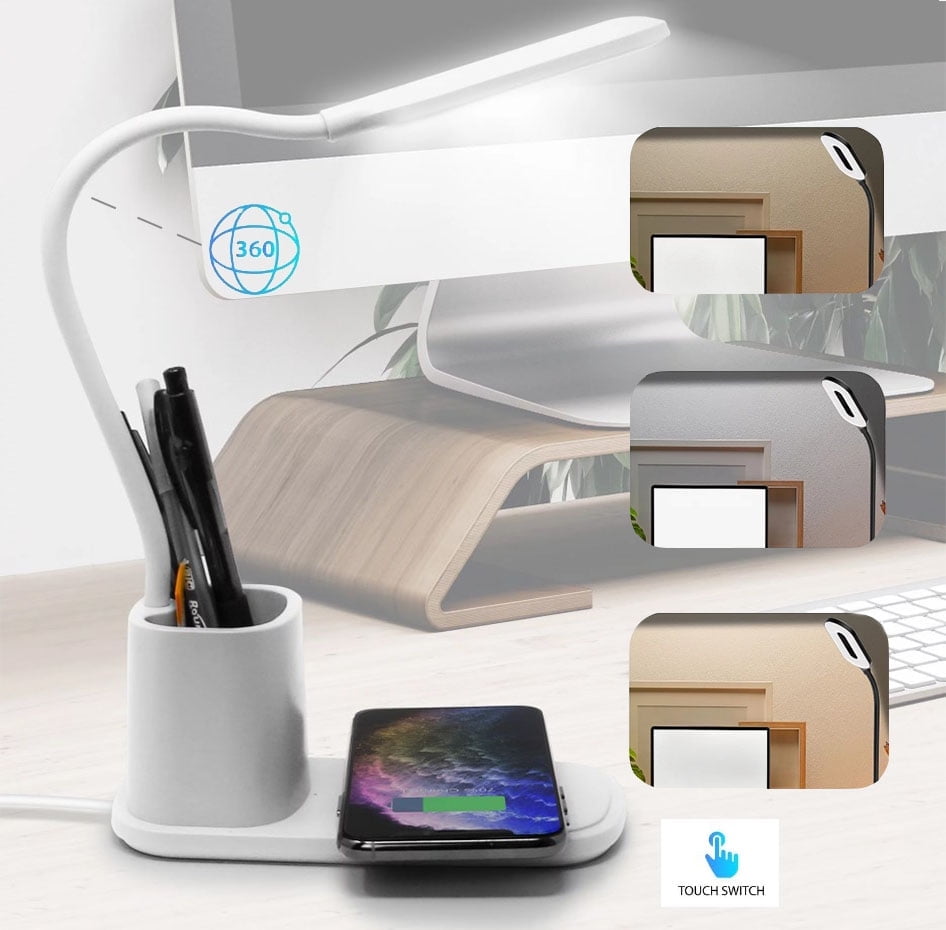 TIFOR U-Light LED Desk Lamp with Wireless Charger Dimmable Eye-Caring ...