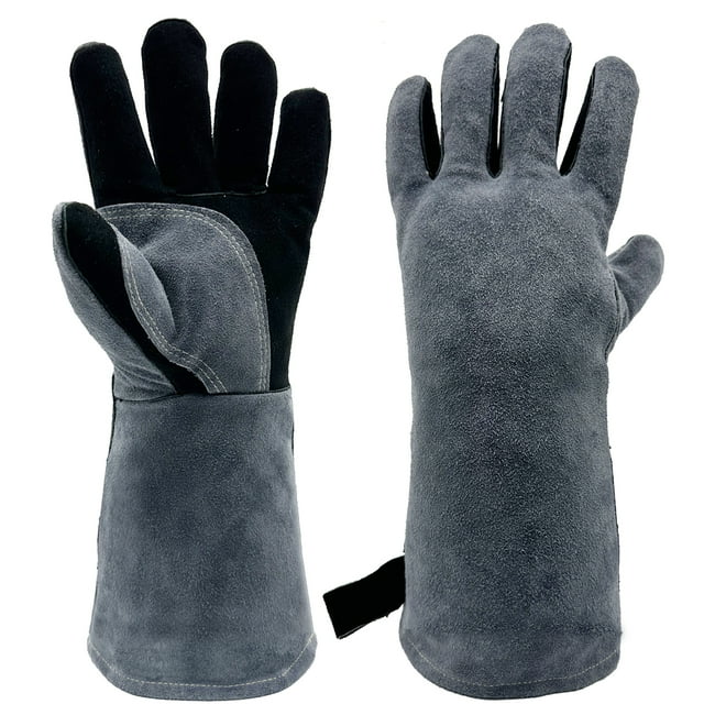 TIG and MIG Leather Welding Gloves, 16" Heat Proof with Four Layers ...