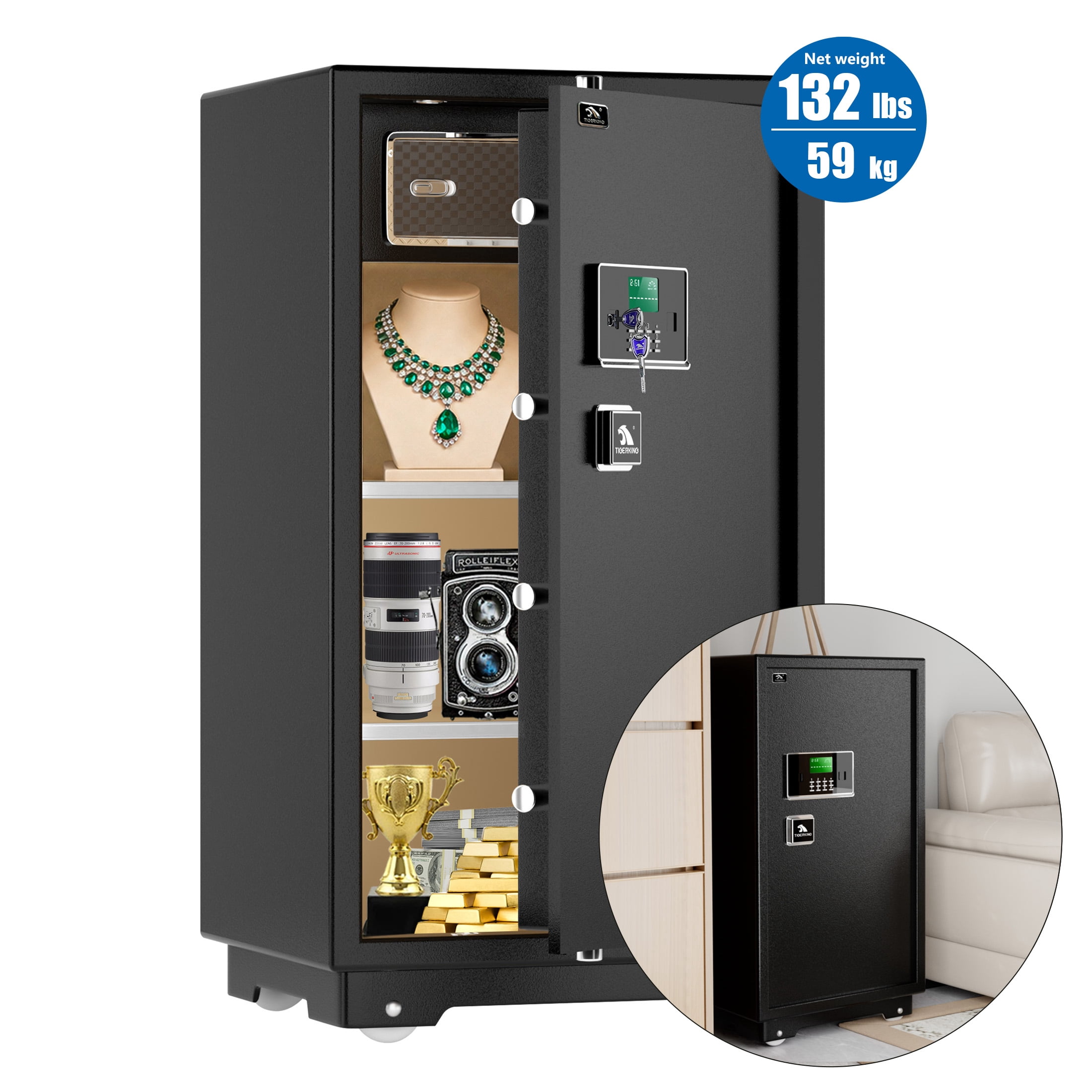 TIGERKING Heavy Duty Safe Box, 7.2 Cubic Feet, Double Key Lock, Digital ...