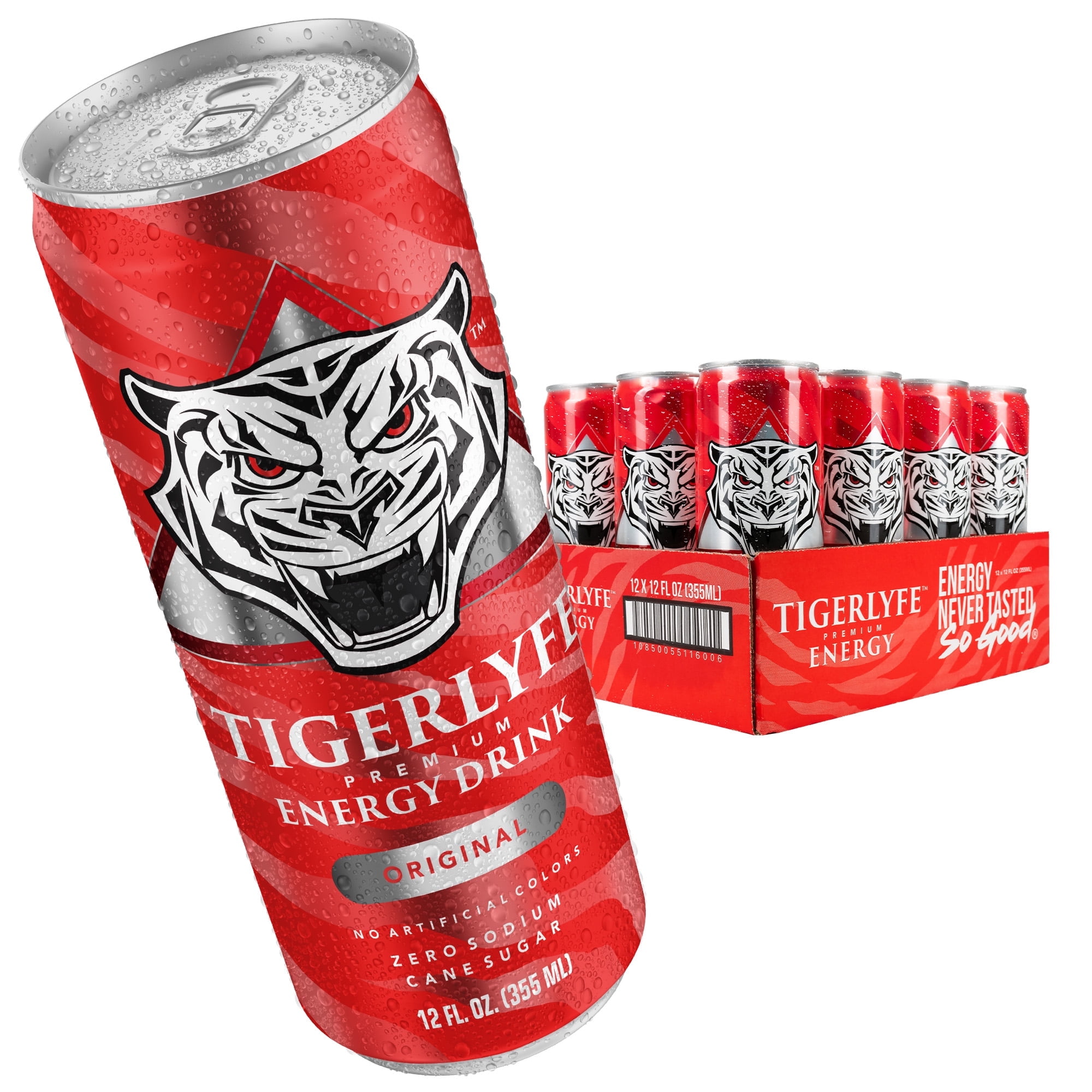 TIGERLYFE Energy Drink, 12-Pack 12oz Cans, 24g Cane Sugar, 110 Calories, Vitamin B, Potassium ...