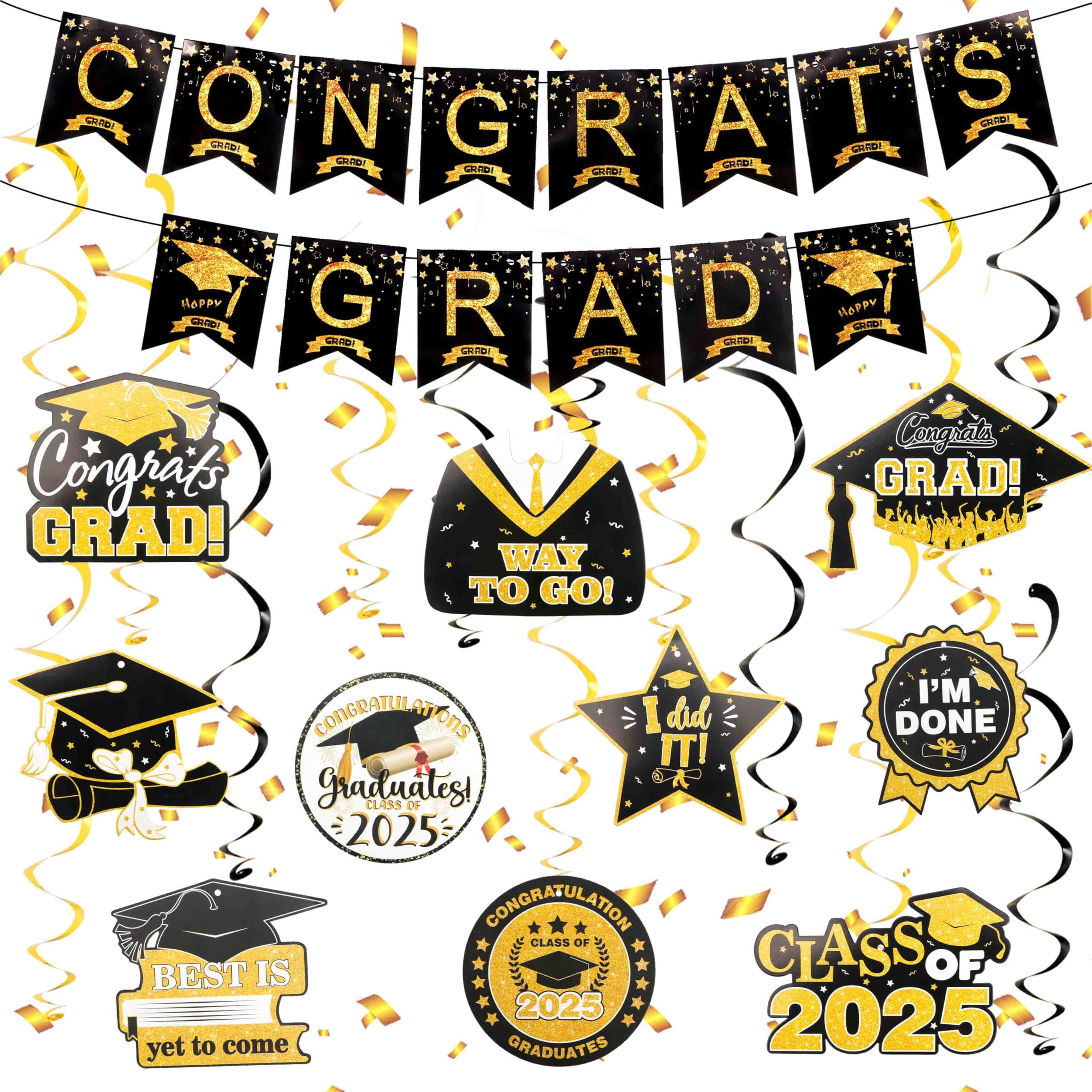 TIHEBAX Graduation Decorations,TRDN Black & Gold Graduation Party ...