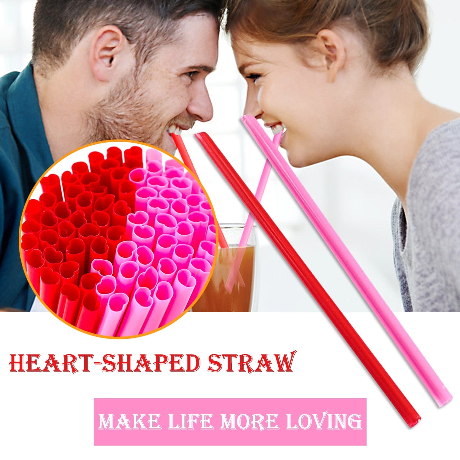 TIHLMK 100Pcs Heart Shaped Straws Pink & Red Disposable Individually ...