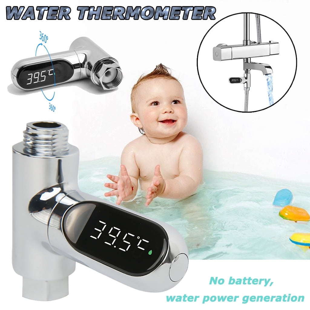 TIHLMK LED Display Celsius Water Shower Thermometer Self-Generating ...