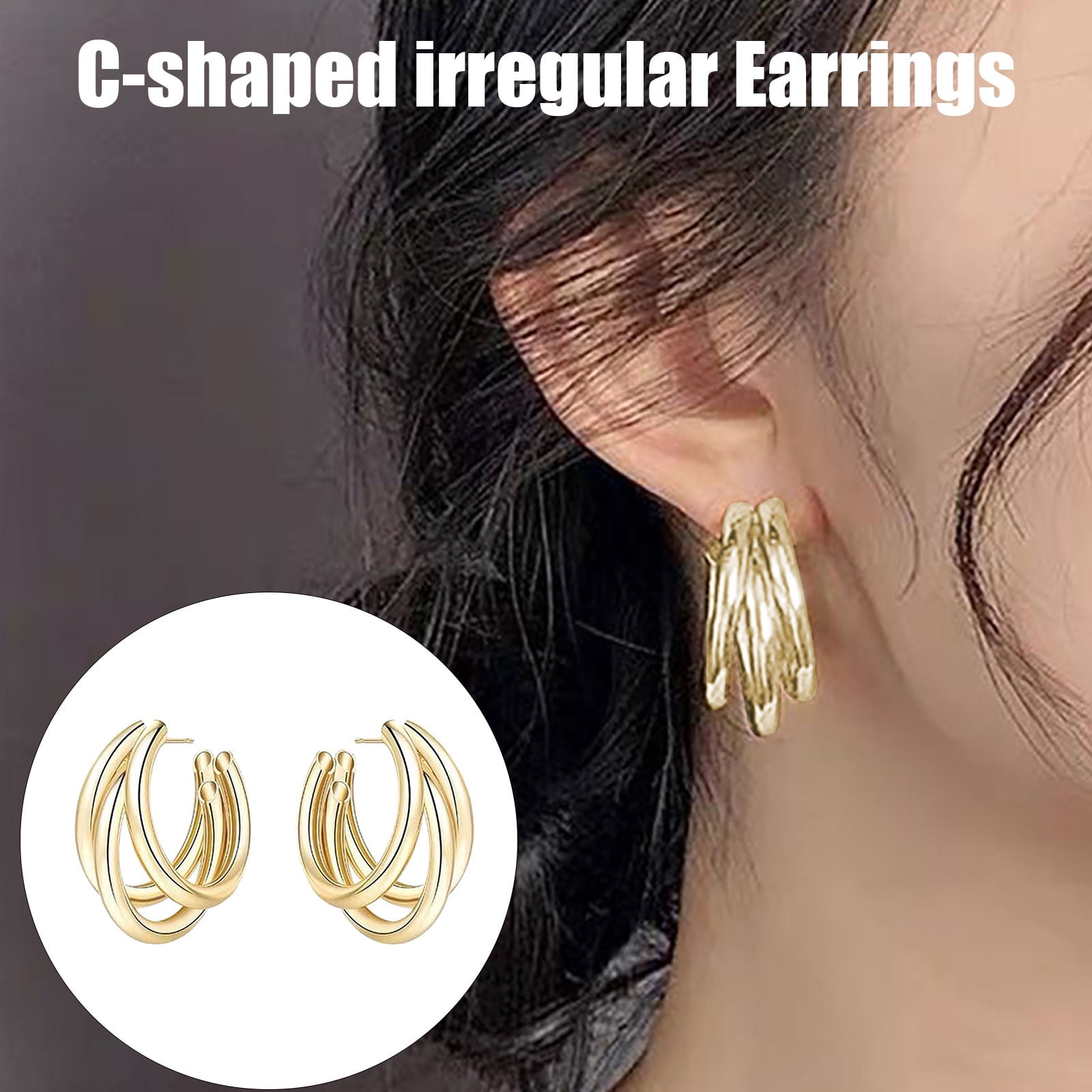 TIHLMK Deals Clearance Earring for Women C - Shaped Multi - Layered ...