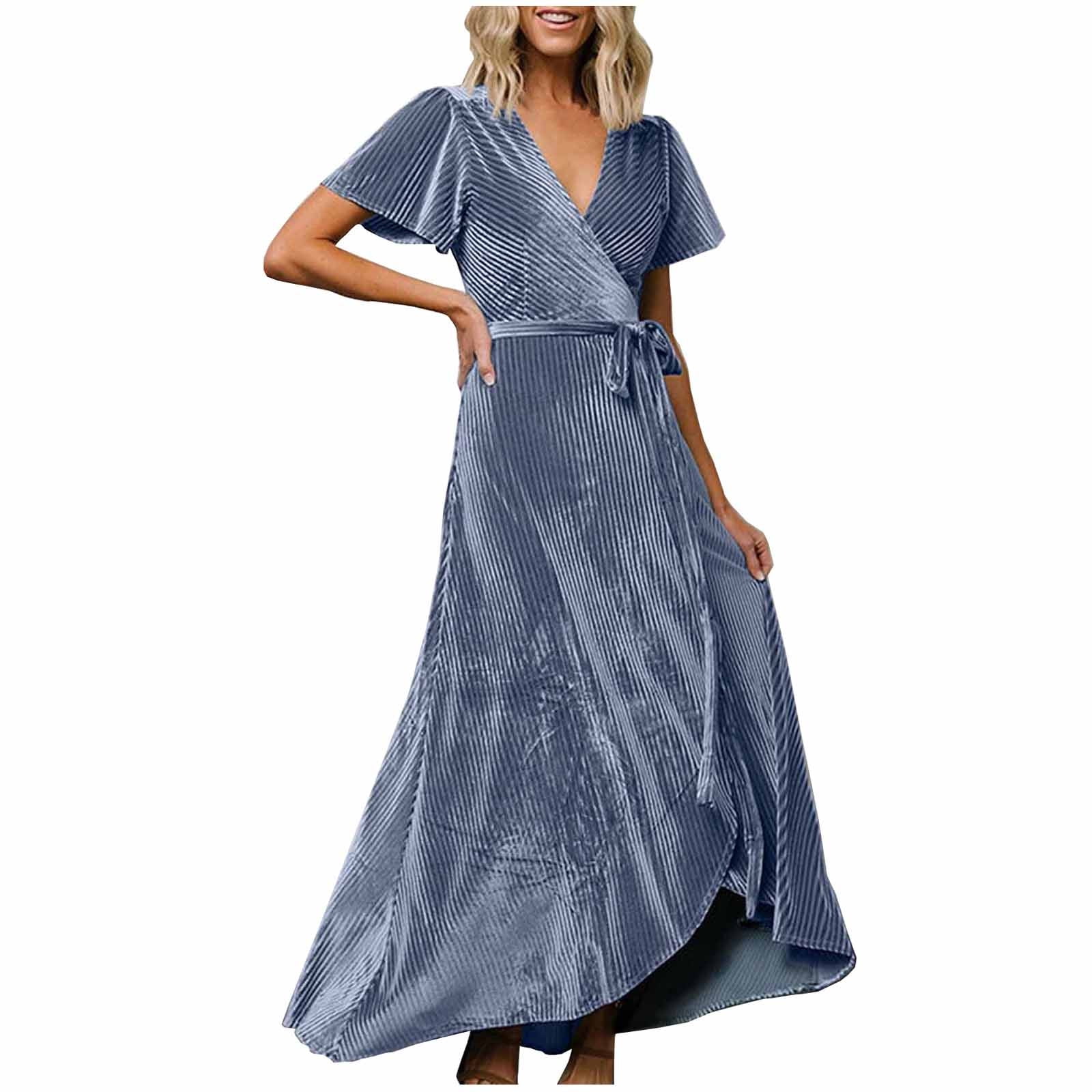 TIHLMK Dresses for Women Women Fashion Sexy Summer Strip V-Neck Short ...