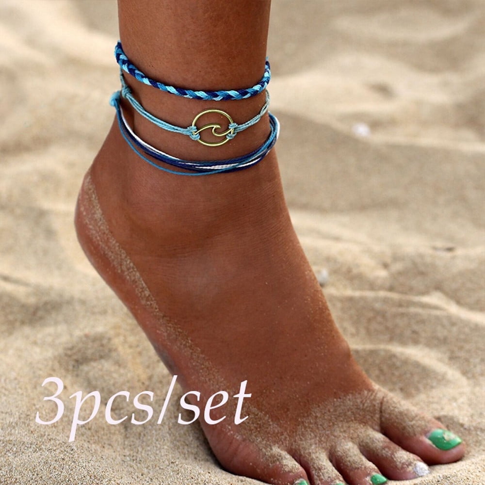 TIHLMK Fashion Anklets for Women 3pcs Silver Wave Anklets Bracelets for ...