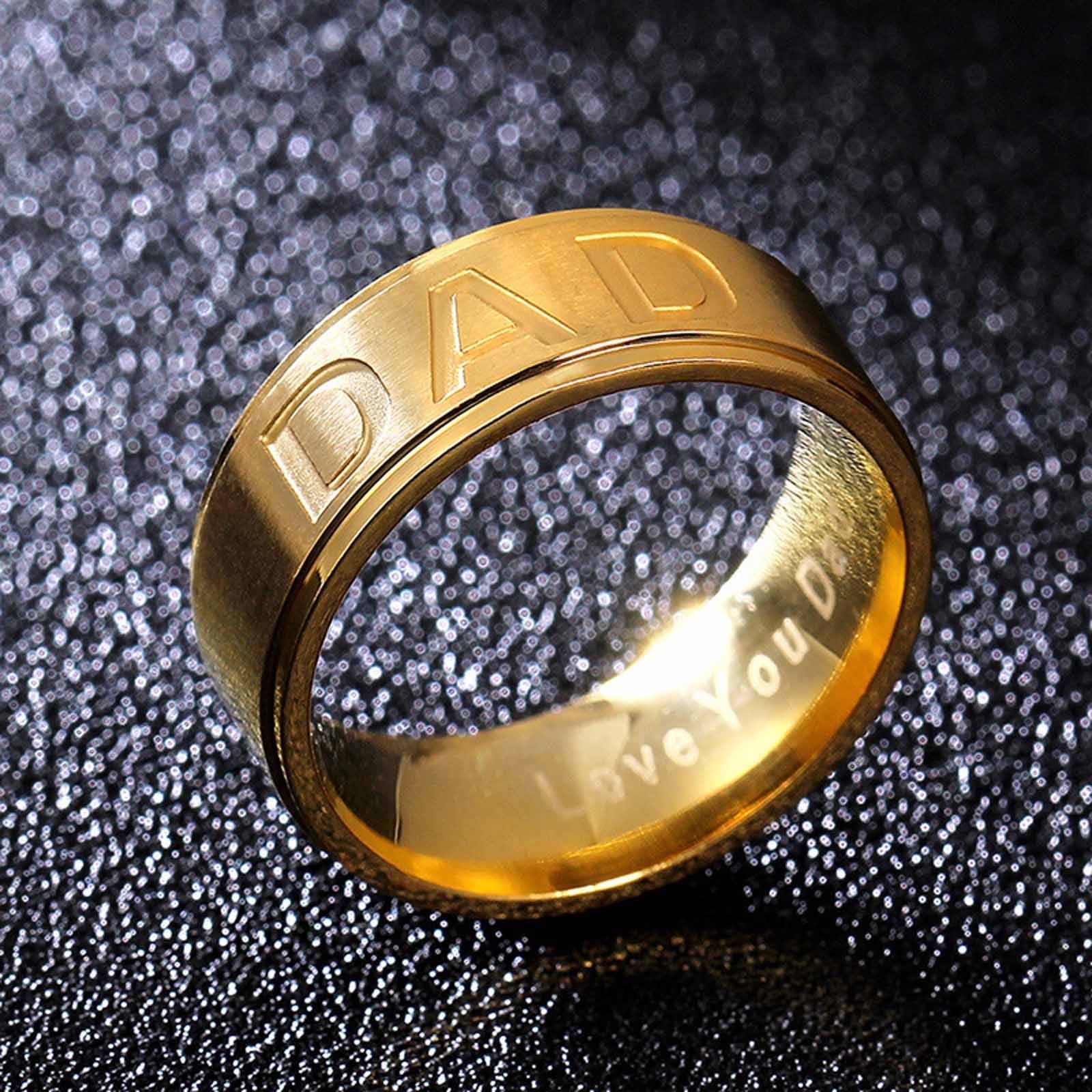 TIHLMK Mens Rings Fashion Letter DAD Ring Men's Titanium Steel Ring ...